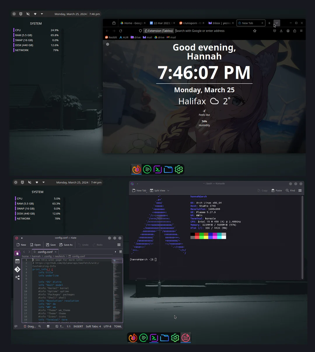 [kwin] The night time workflow on my current work laptop | Scrolller