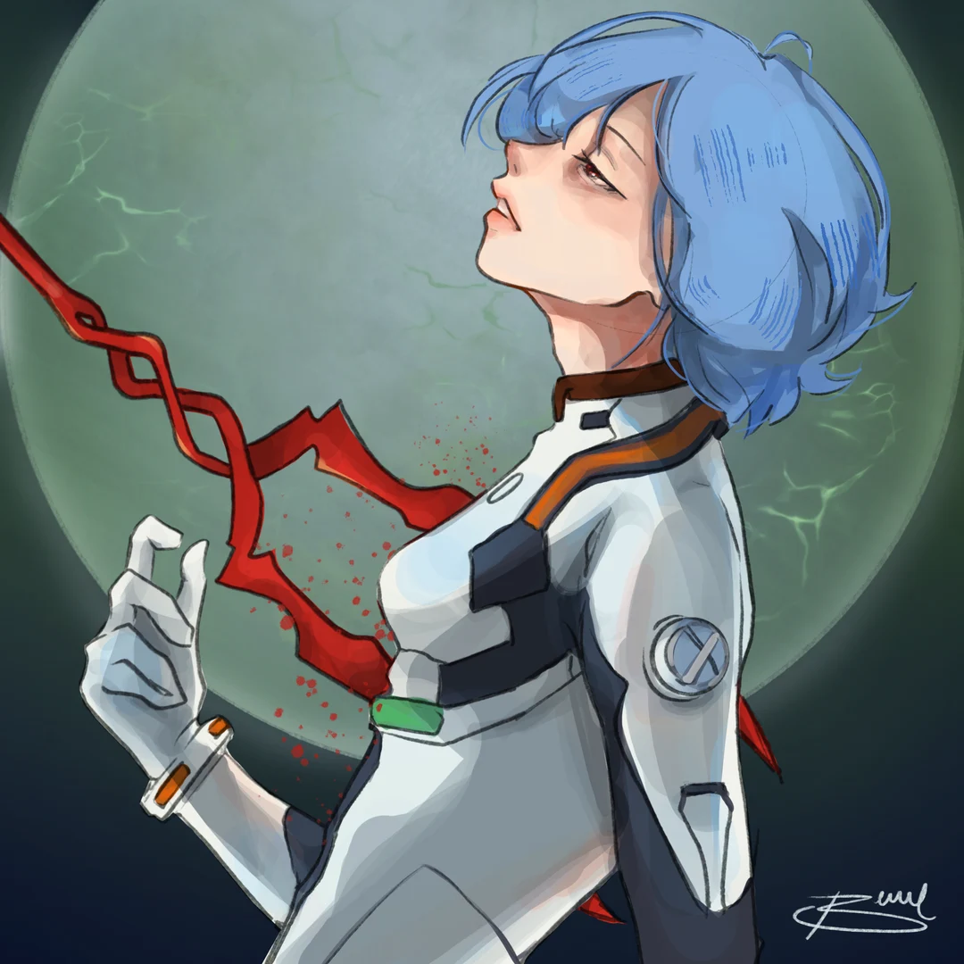 rei ayanami in front of the moon, fanart by me | Scrolller