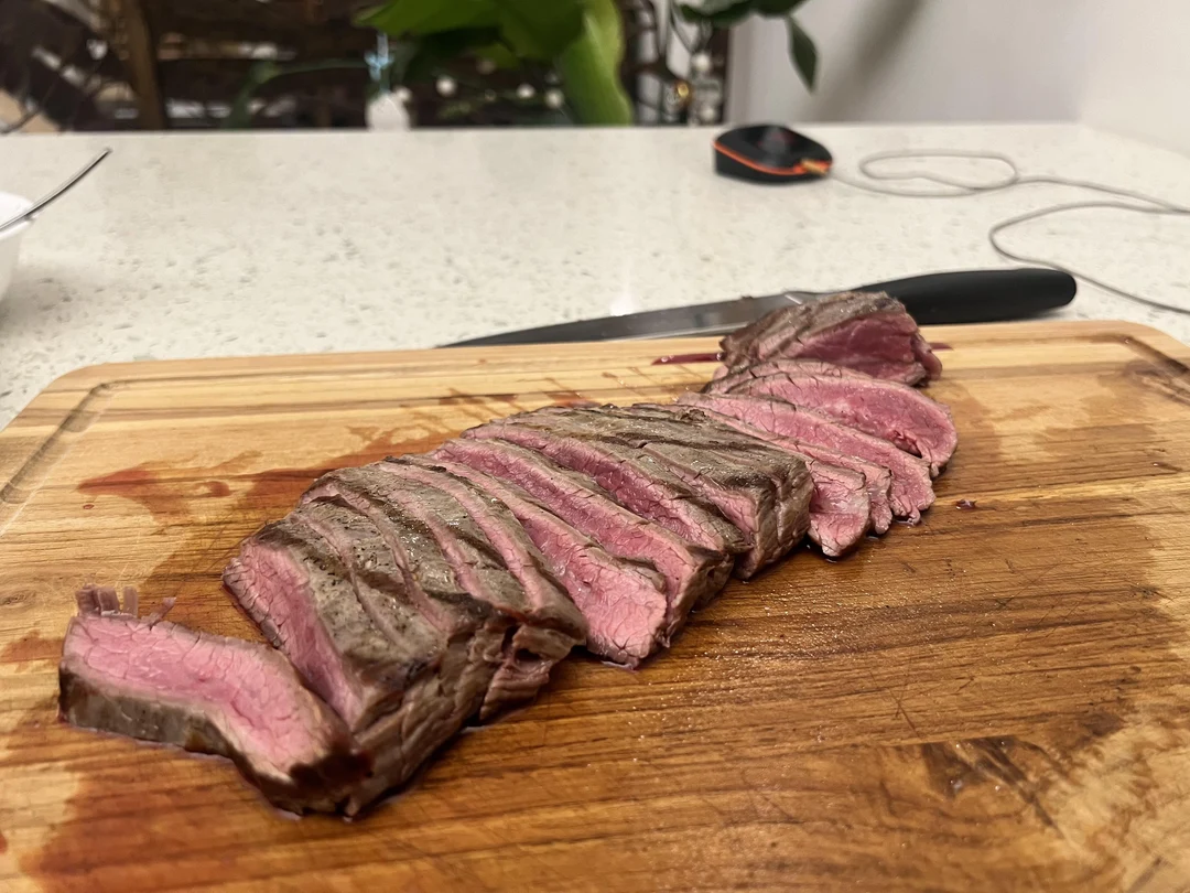 Wife picked up some flank steak from the store because it was on sale. I did the best I could ...