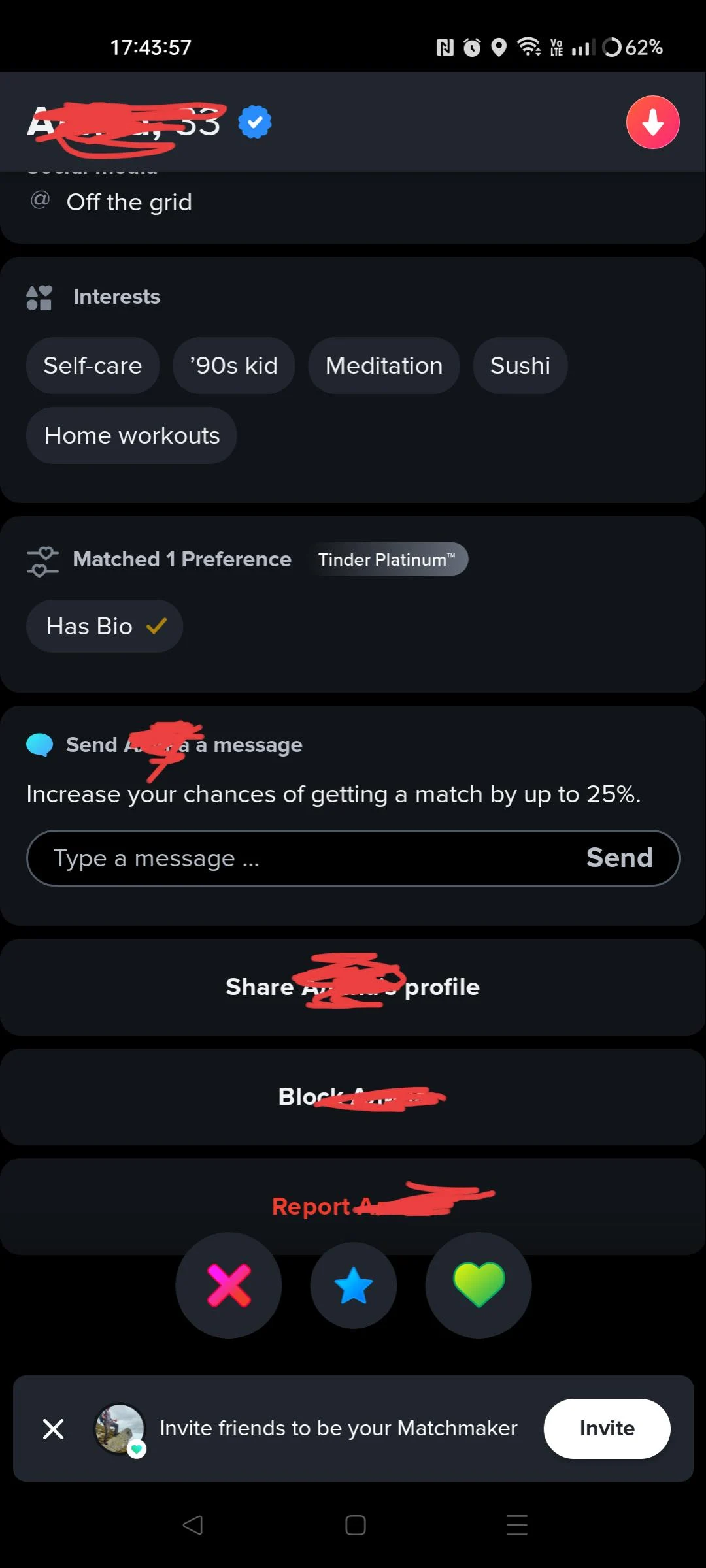 Messaging people from the stack? I don't have Tinder SELECT. Bug? | Scrolller