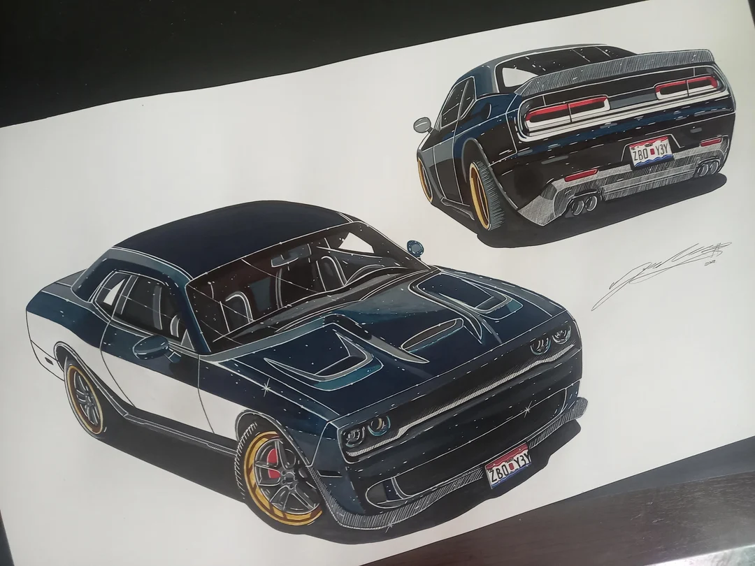 Dodge Challenger Hellcat Drawing 27x11inch (4000x3000) | Scrolller