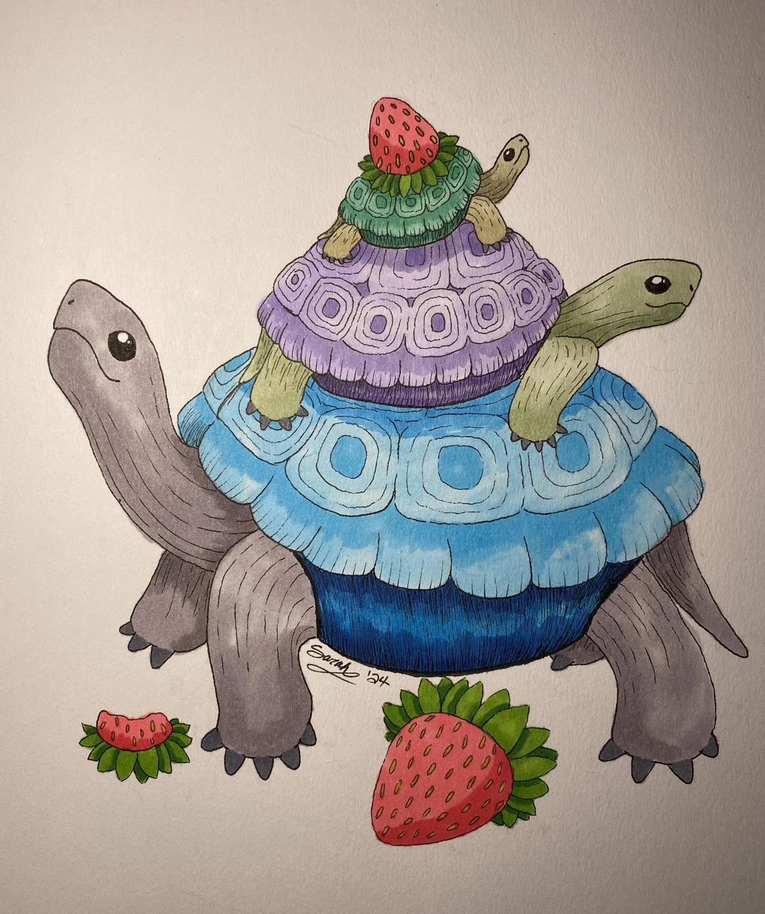 Tortoise Trio, Sarah (Me), Marker, 2024 | Scrolller