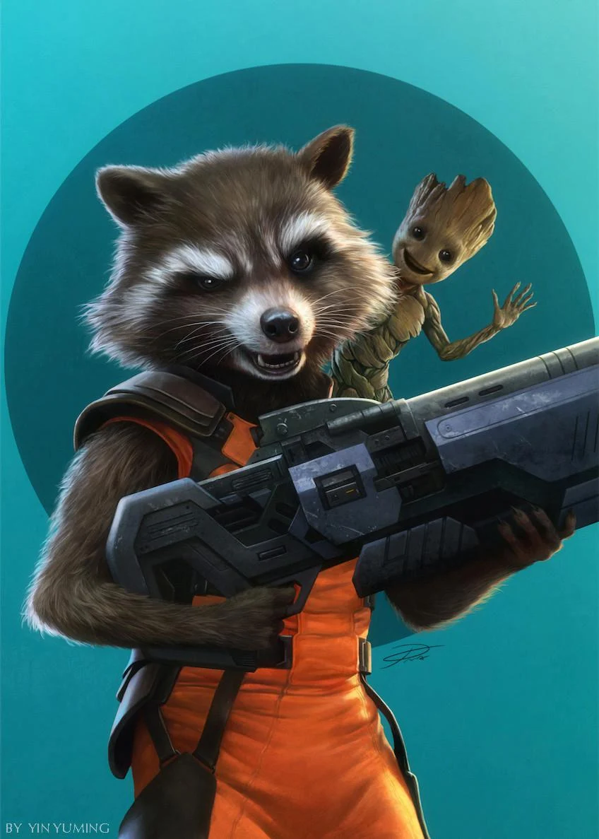 Rocket Raccoon and Baby Groot by artist yin yuming | Scrolller