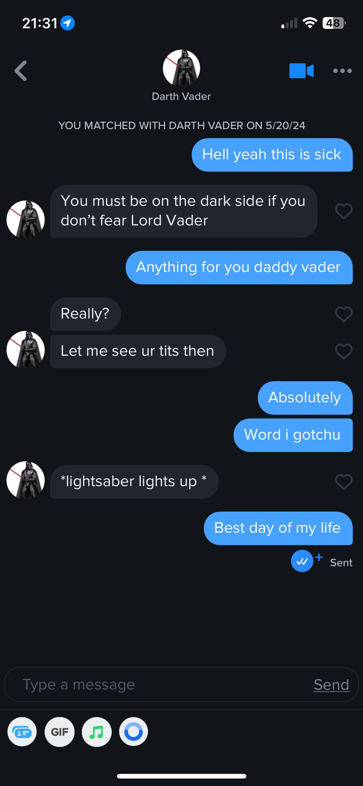 I matched with Darth Vader | Scrolller