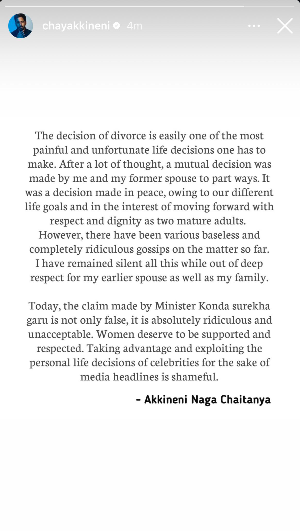 Statement by Nagachaitanya | Scrolller