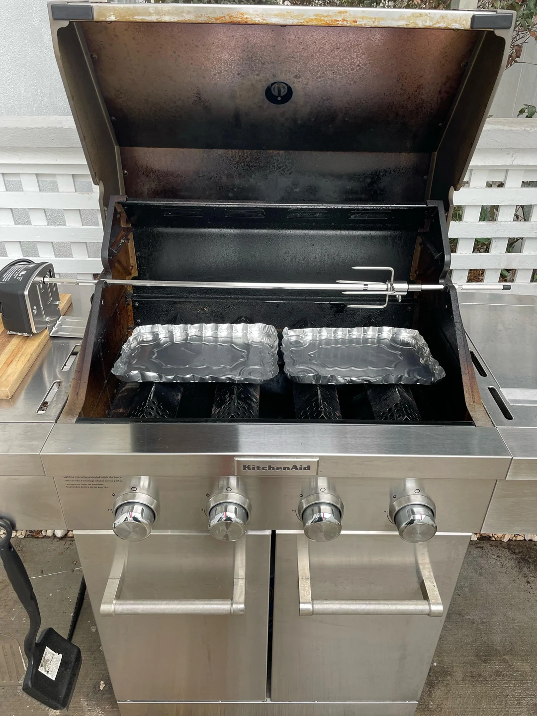 Rotisserie Chicken on a Gas Grill?! Is it okay to put drip trays directly on black bars and ...