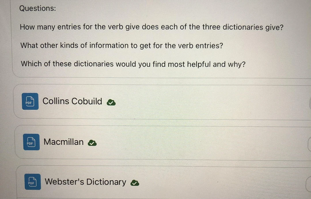 My professor wants us to count how many dictionary entries are for the verb “give” in the ...