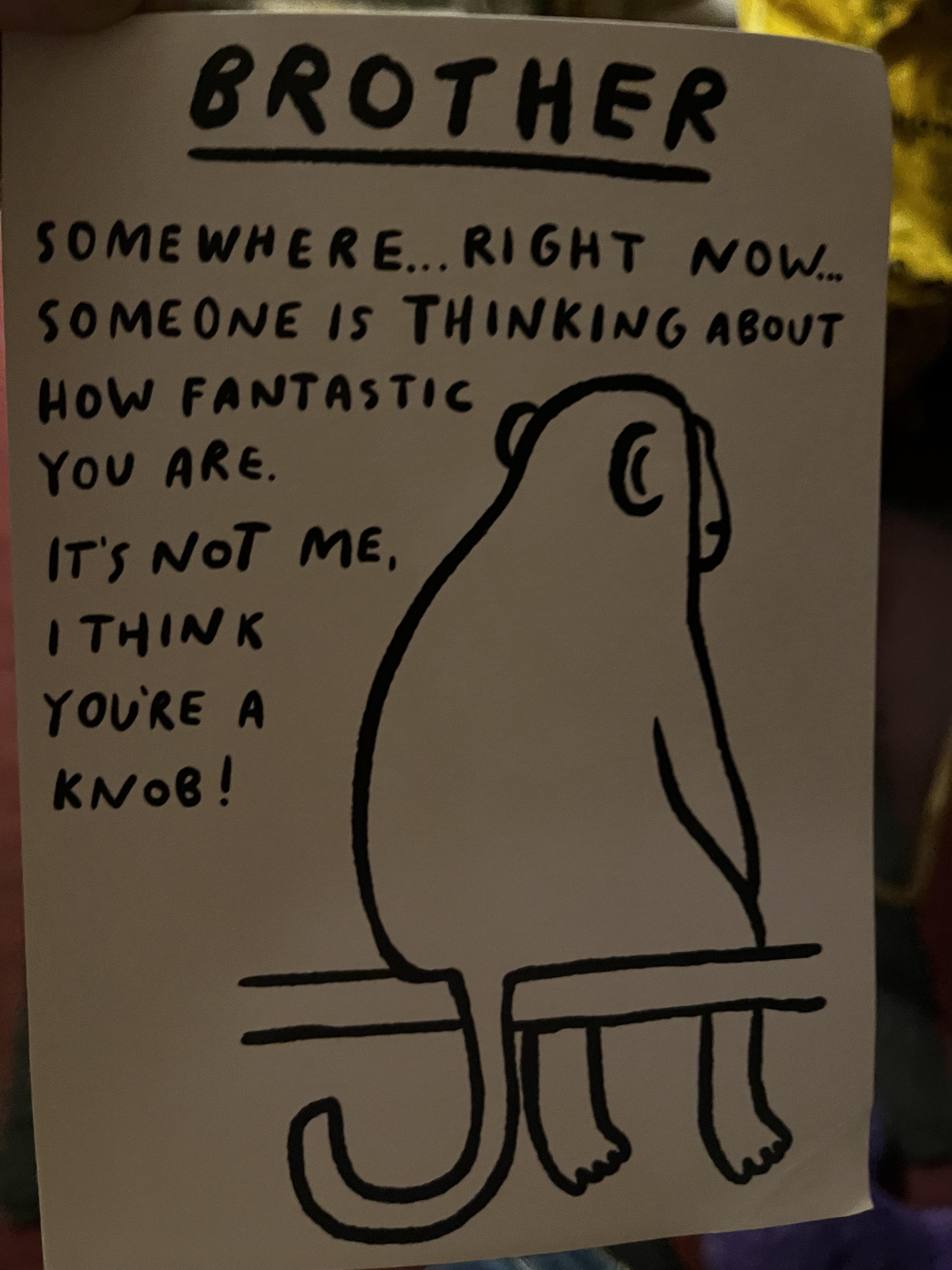 A Birthday Card sent to me by my “Profoundly Disabled” little brother. Picked out by himself and ...