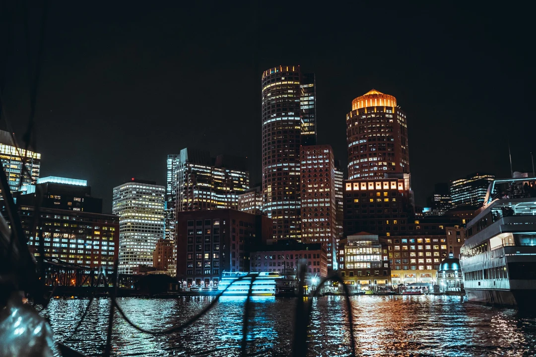 Boston, MA US @ Nite from a boat | Scrolller