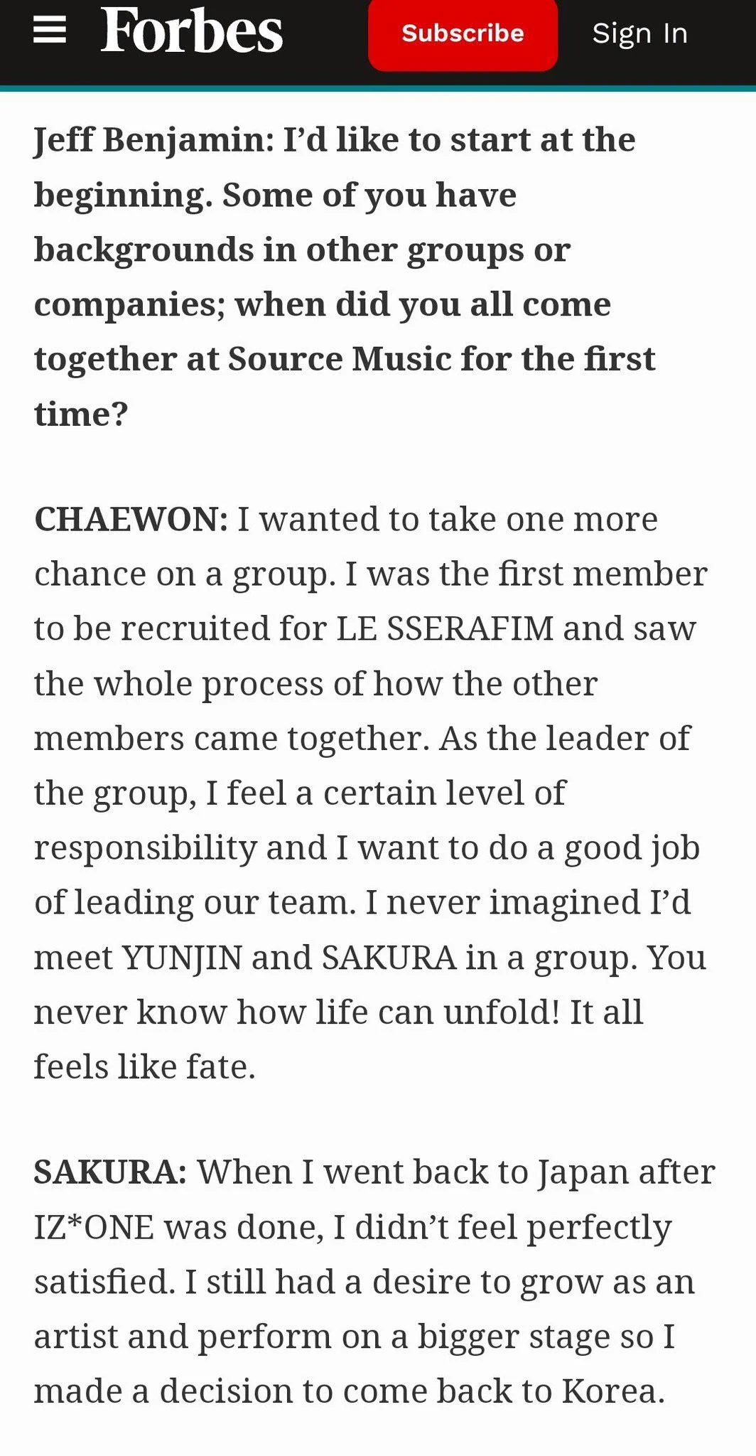 220704 Kim Chaewon And Miyawaki Sakura’a Interview With Forbes Entertainment | Scrolller