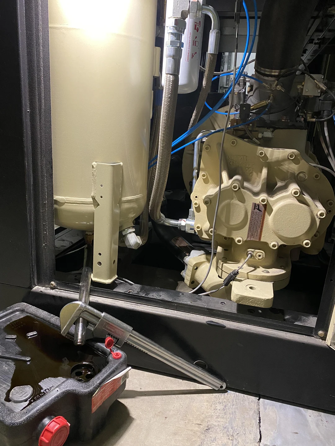 100Hp rotary screw compressor. Oil and filter change along with separation element inspection ...