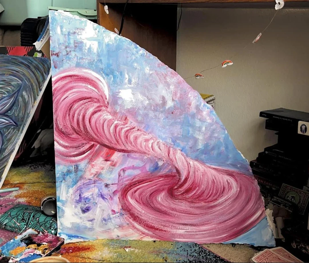Candycane Tornado, me, acrylic on drywall, 2022 | Scrolller