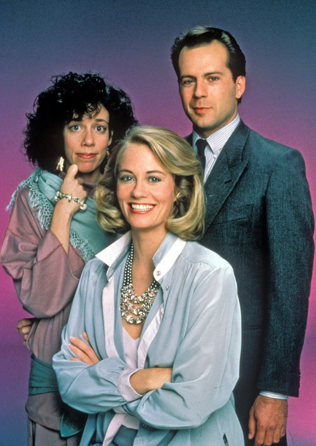 Allyce Beasley, Cybill Shepherd, and Bruce Willis on Moonlighting, 1986. | Scrolller