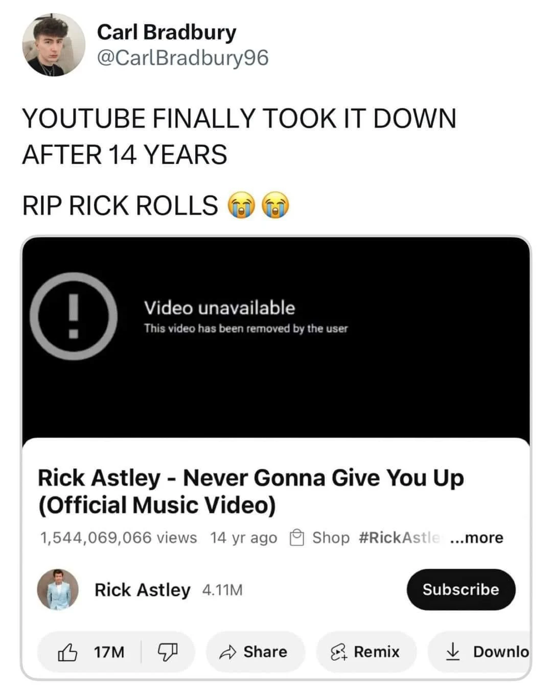 YouTube finally took it down after 14 years - RIP Rick Rolls | Scrolller