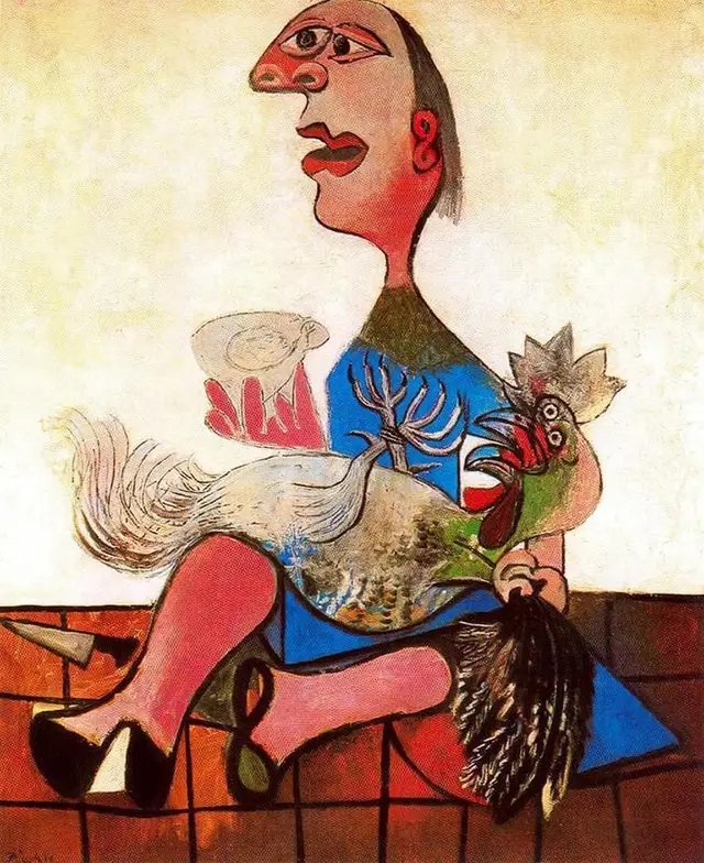 Woman with Cockerel, Oil on Canvas, Pablo Picasso, 1938. | Scrolller