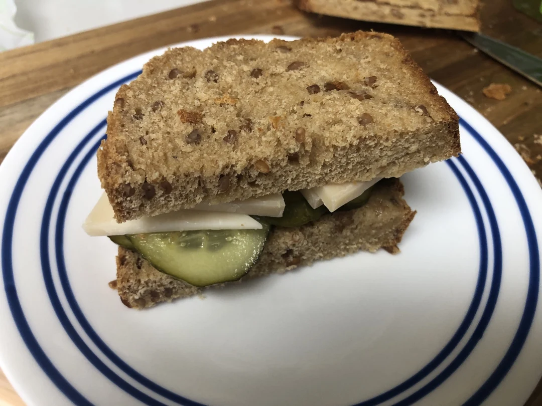 Second attempt at a honey wheat berry sandwich loaf. (Bonus pic of pickle and Gouda sandwich ...
