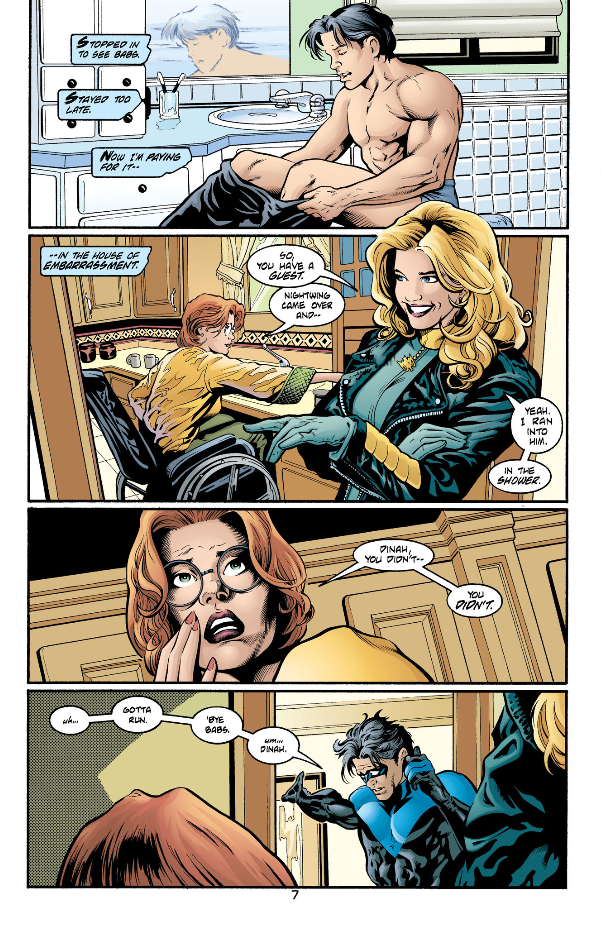 Dinah gets hit with cake. (Nightwing 1996 #56 - Art by Greg Land) | Scrolller
