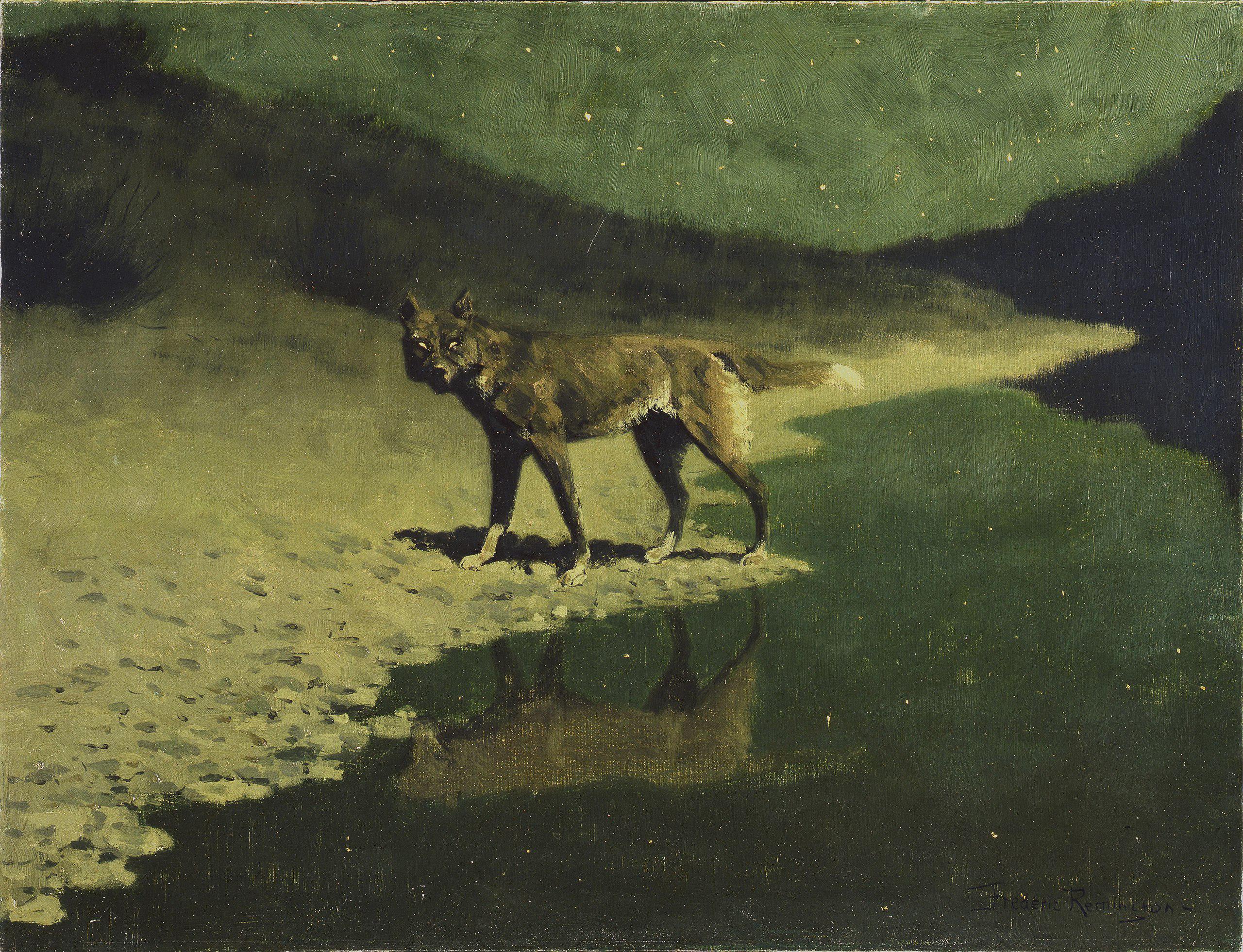 Frederic Remington - Moonlight, Wolf - c. 1904 [2560x1962] | Scrolller