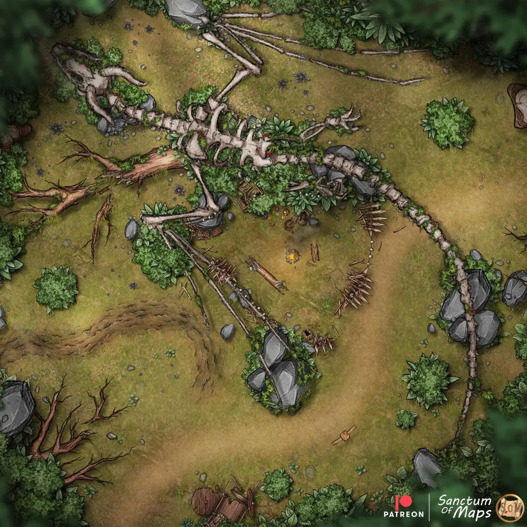 Goblins Camp inside a Dragons Skeleton - 30x30 | Scrolller
