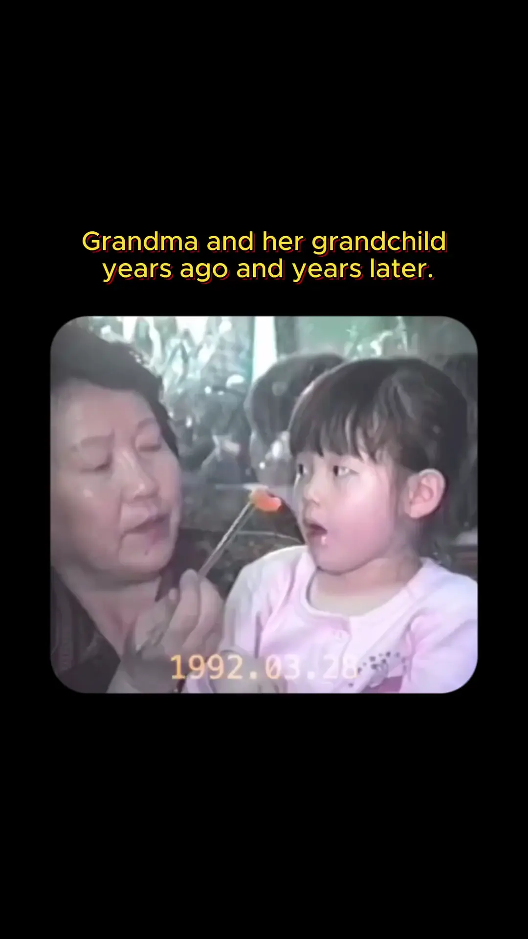 Grandma and her grandchild years ago and years later. | Scrolller