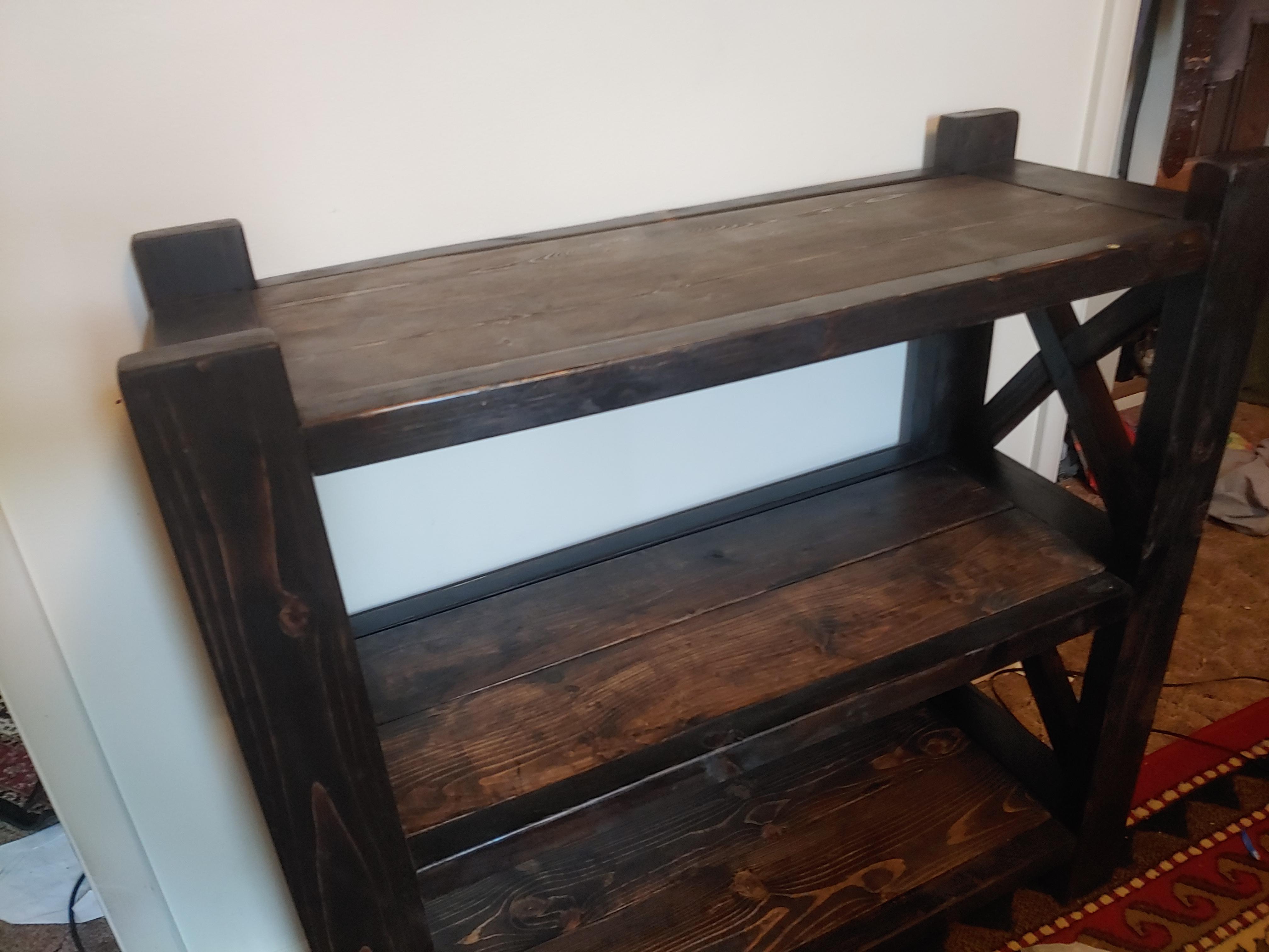 My first real furniture build! It's the Ana White Rustic X bookshelf ...