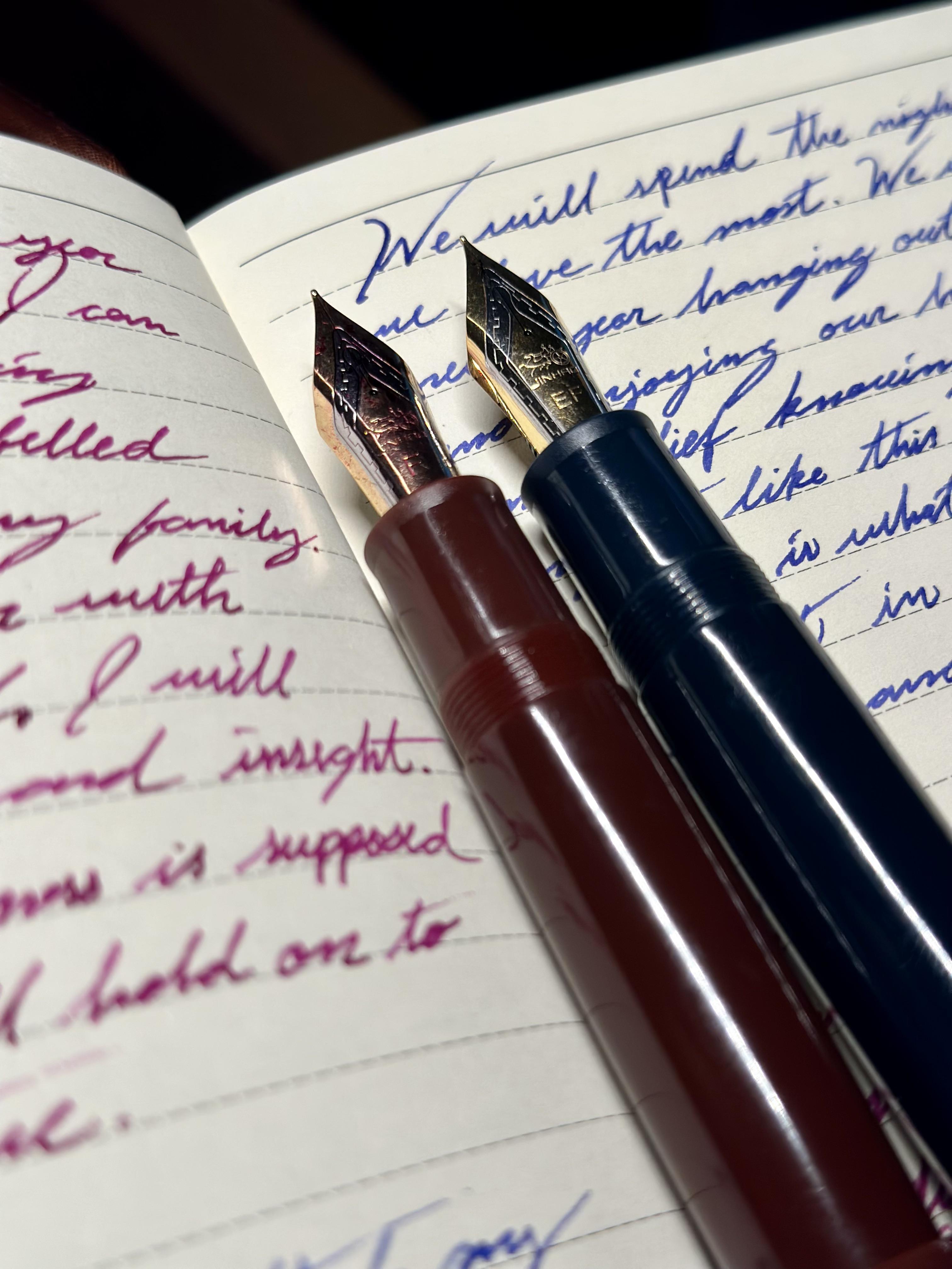 The last additions of the year. Jinhao X159 in Blue (gold trim EF) and Burgundy (gold trim F ...