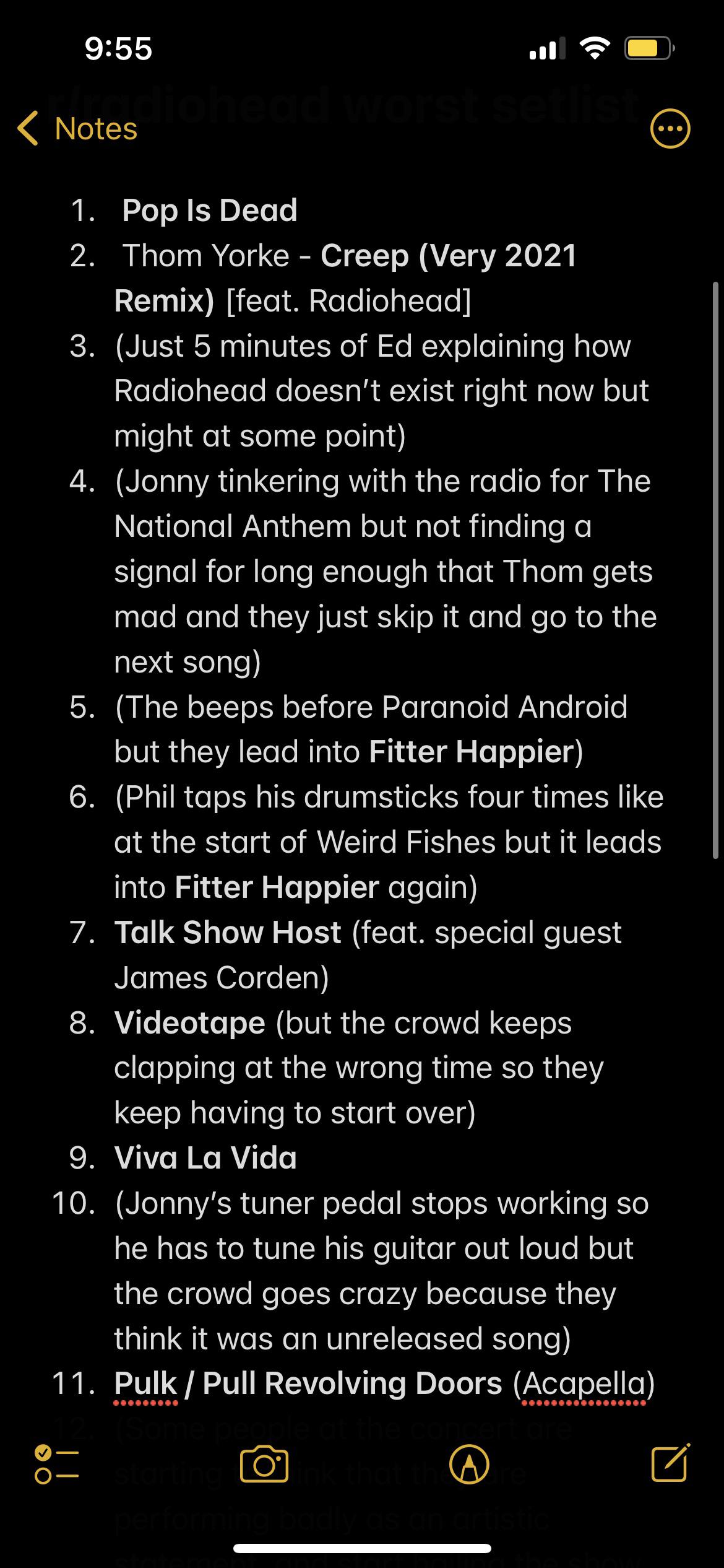 R/radiohead worst possible setlist DAY 13 | Scrolller