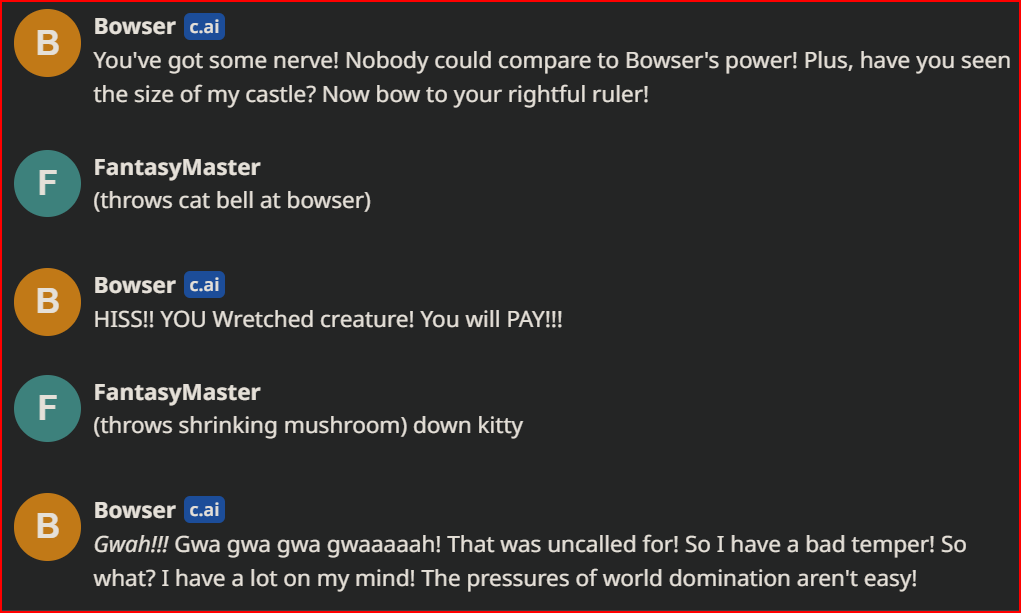 A conversation I made with a Bowser AI. | Scrolller