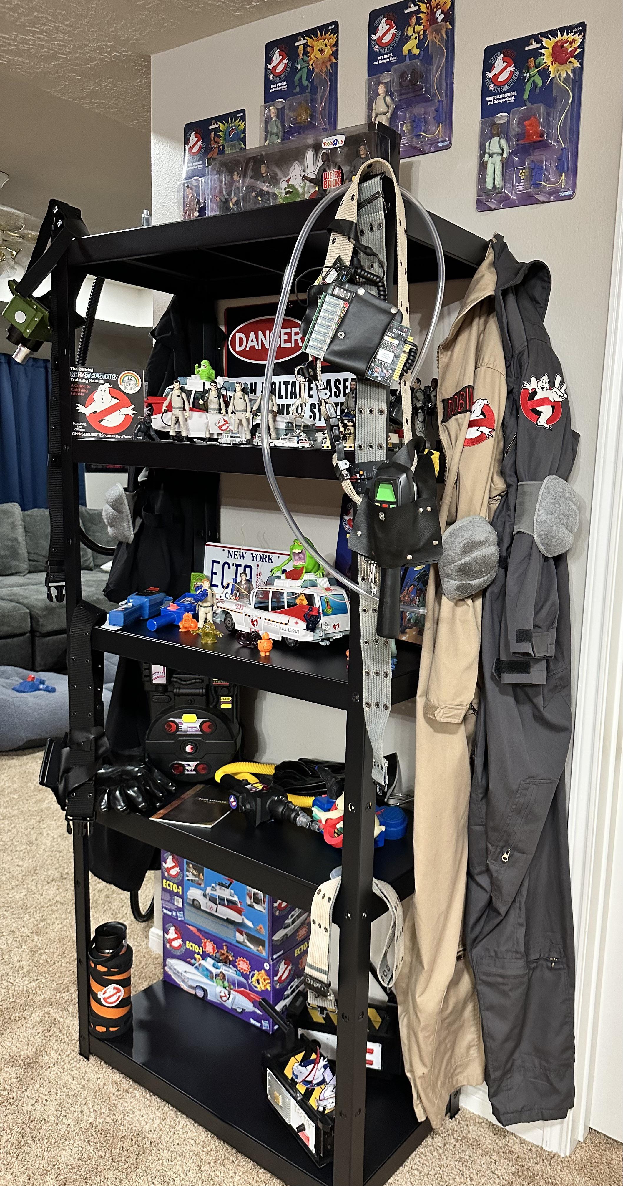 WIP Upgraded shelving for my growing Ghostbusters collection. Wanted it to look industrial and ...