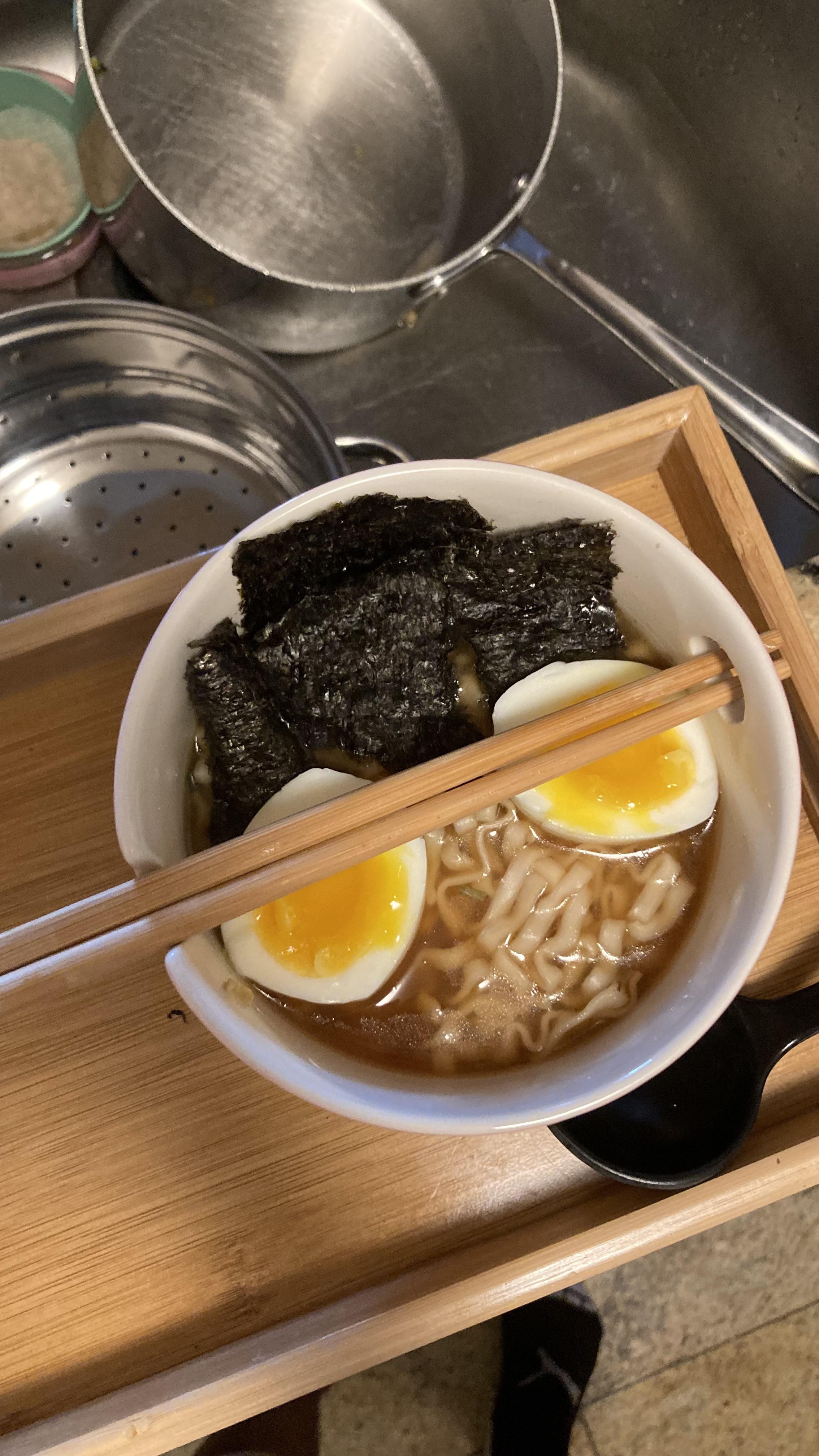 [homemade] instant ramen/store bought noodles with a boiled egg and some seaweed | Scrolller