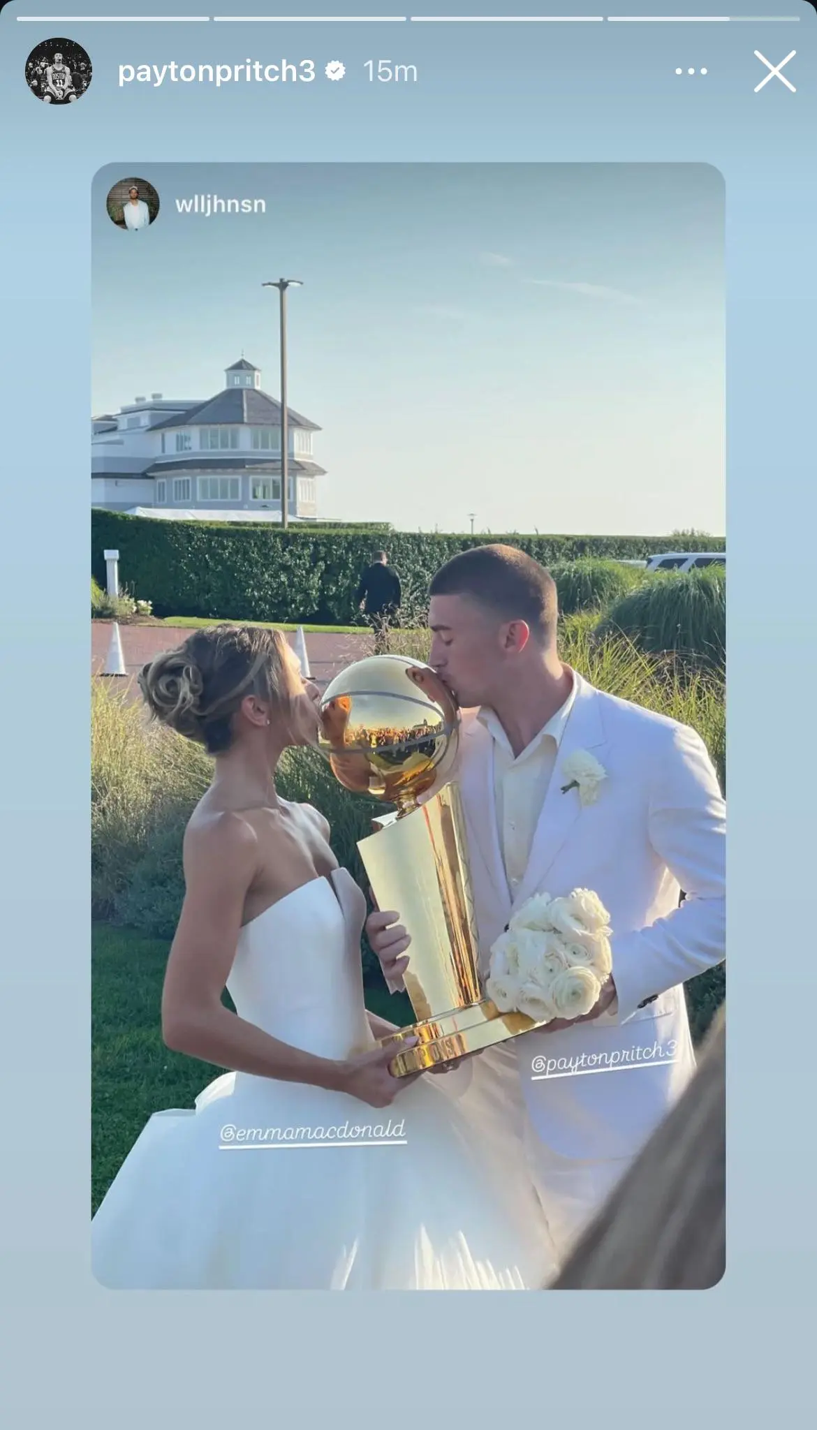 Kissing that trophy more passionately then he probably did for their first kiss as husband and ...