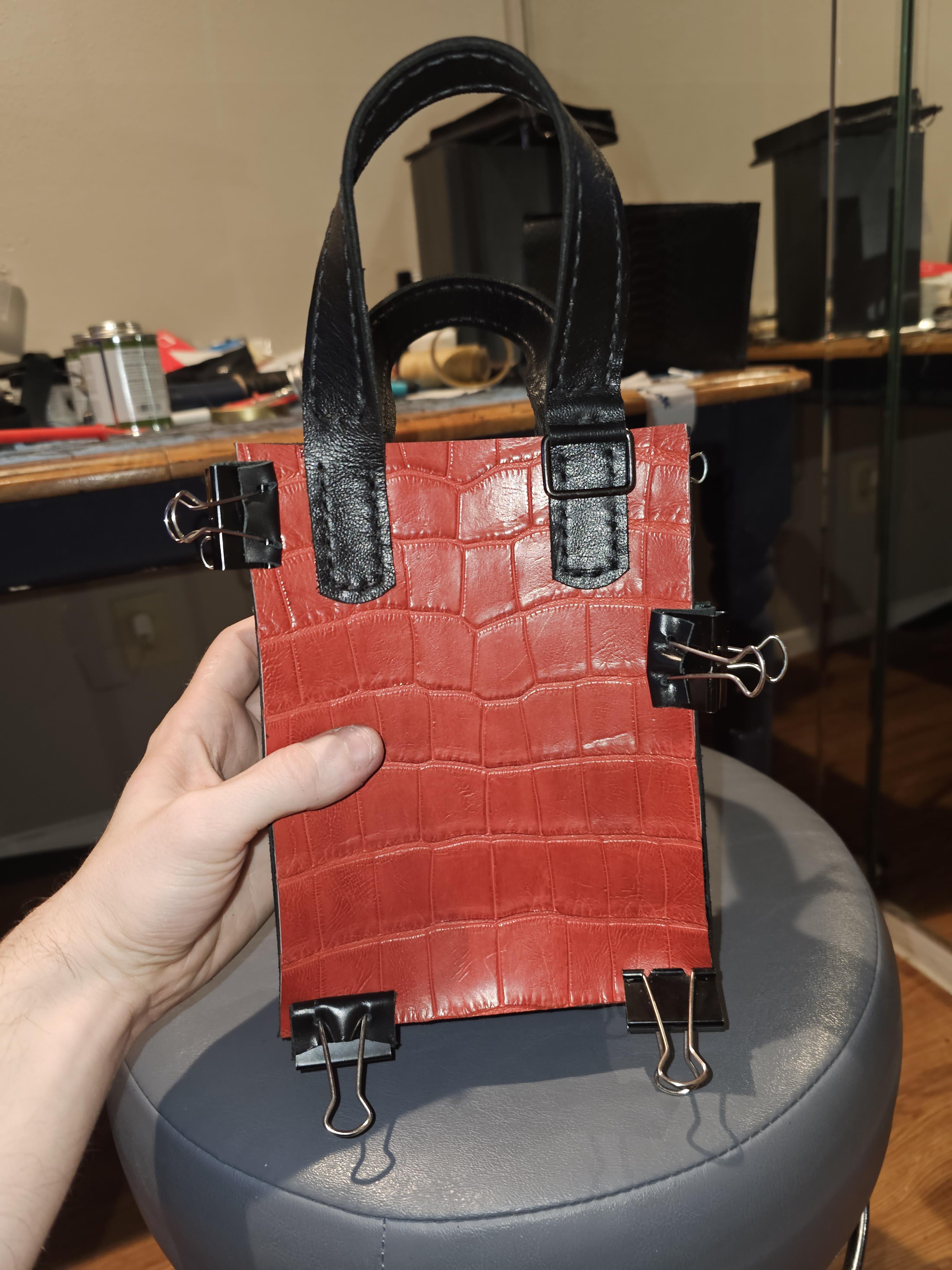 Current work in progress: Allegator mini tote bag. I need to stitch all of the panels together ...