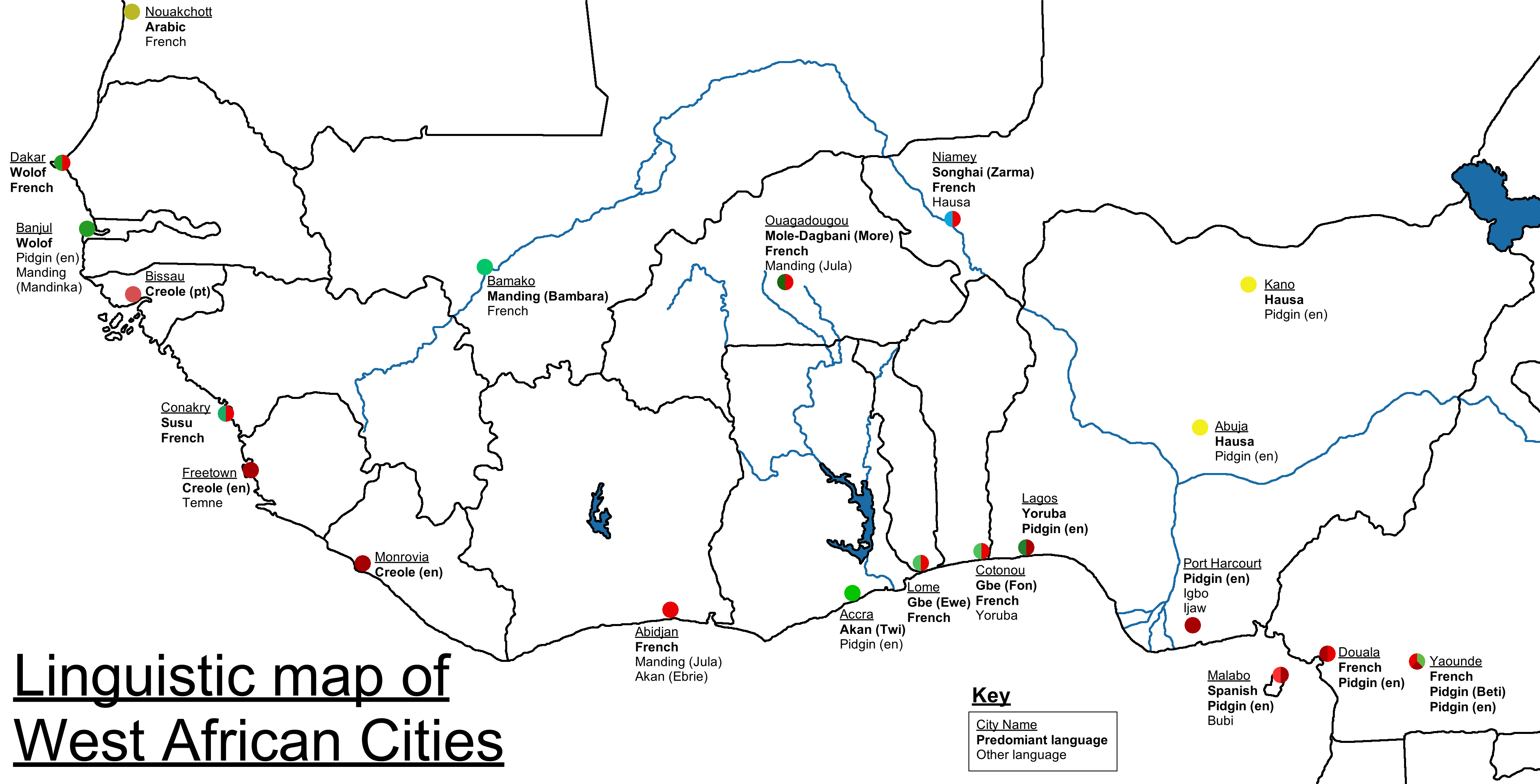 Language map of West African cities | Scrolller
