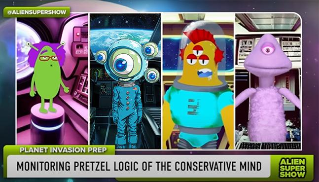 Light Brandon is beamed aboard the Alien Super Show to help monitor the pretzel logic of the ...