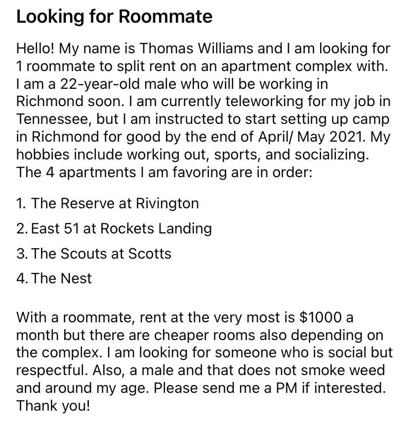 Looking for Roommate | Scrolller