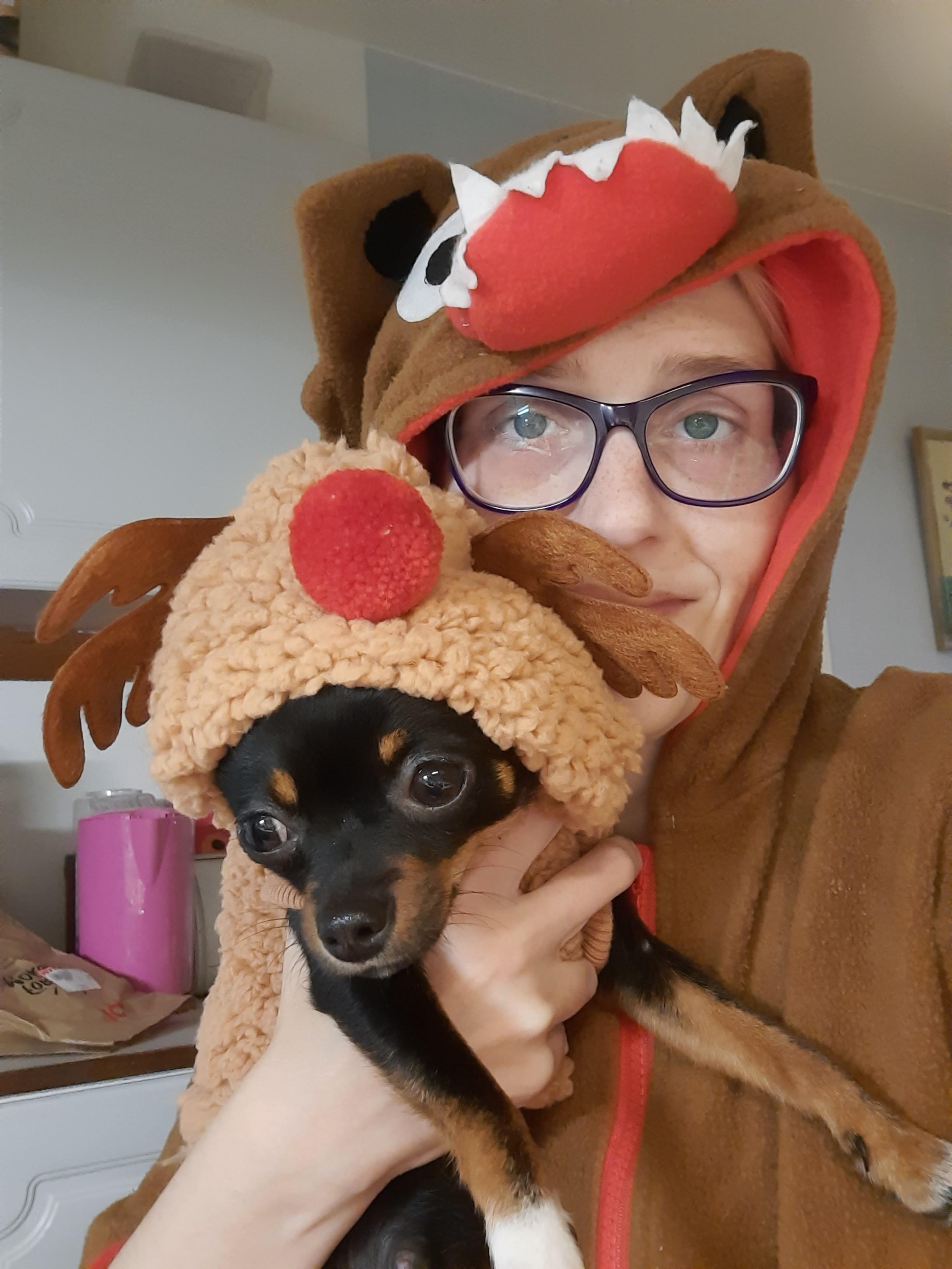 Freja and I in sorta, kinda matching outfits, she's a reindeer and I'm ...