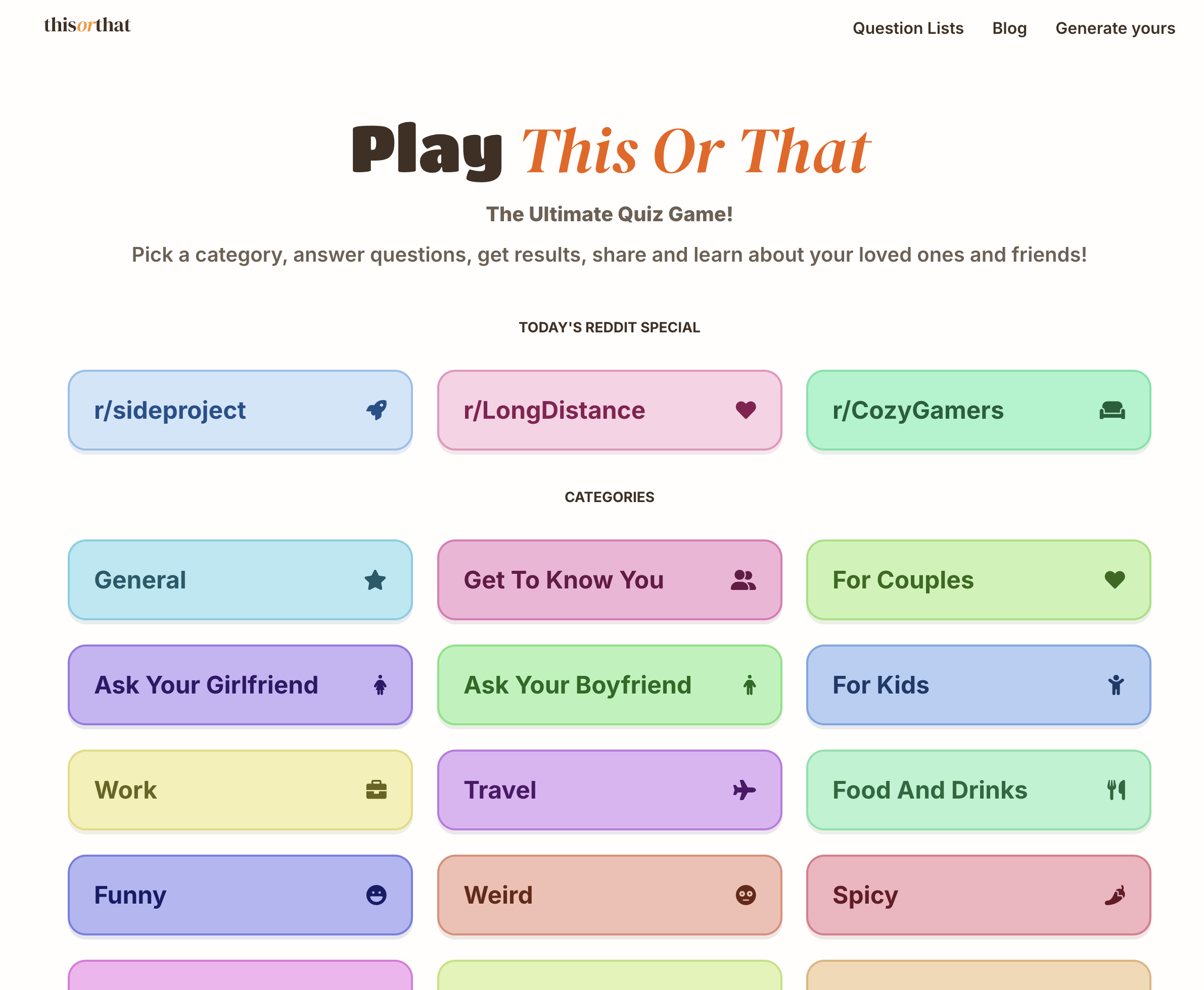 Made a simple "this or that" quiz game and thought it will fit here ...