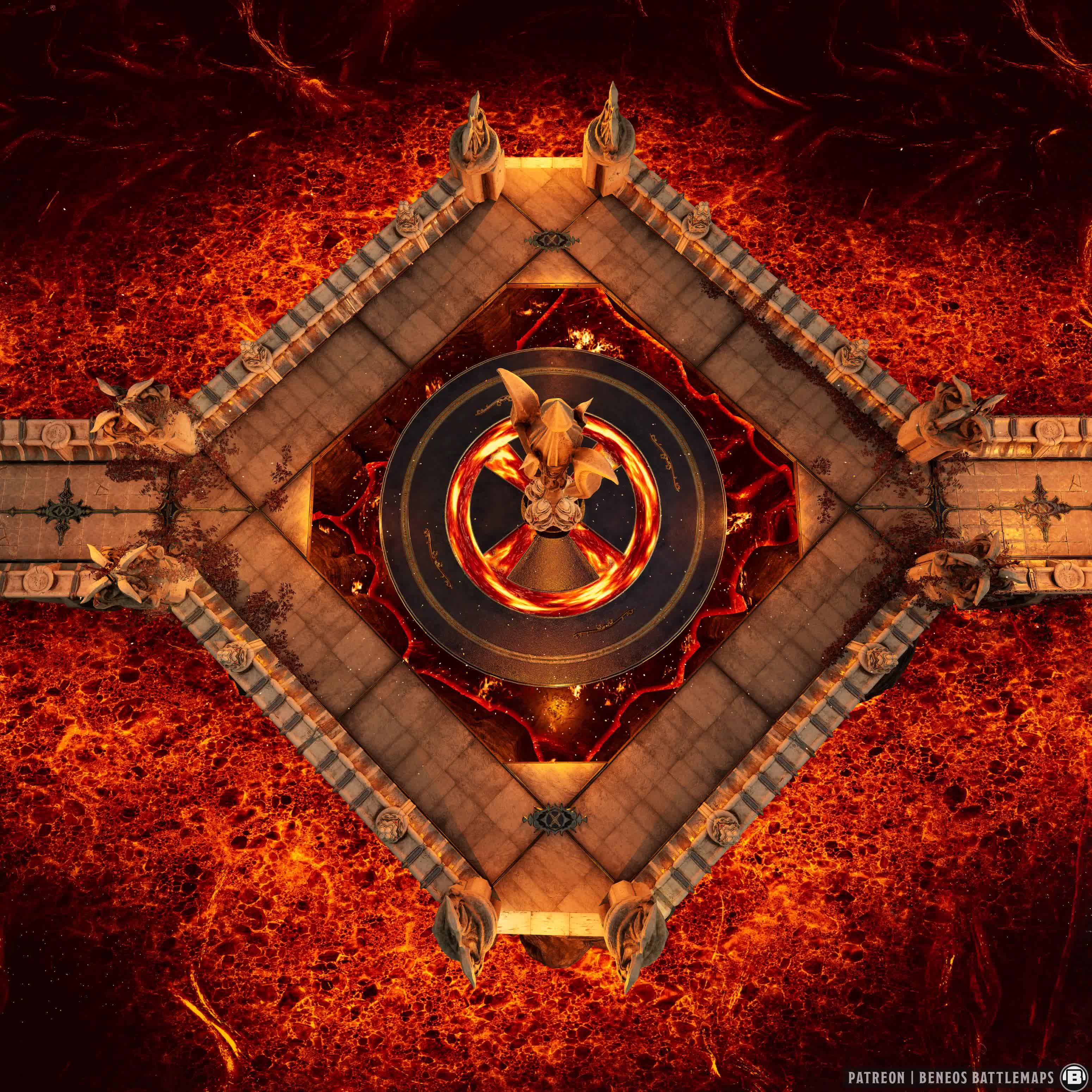 Molten Court Pillar Platform | [Animated Battlemap] [31x31] [100px per Square] [Gridless] [3D ...