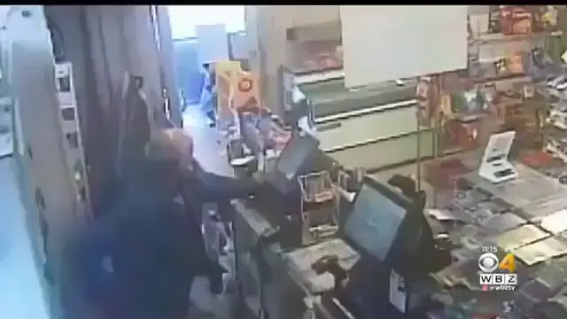 Off duty cop standing in the back of a convenience store stops an armed robber, Newton, MA [USA ...