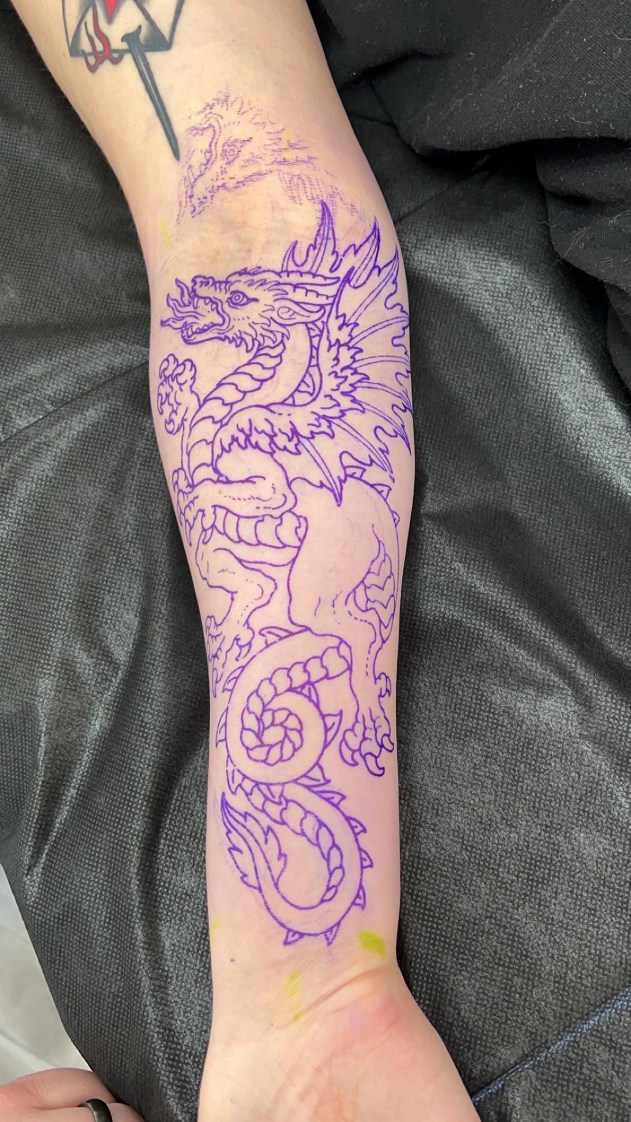 Dragon on my wife’s forearm, done by Matt Buck (he_draws) at JC Tattoo in NYC | Scrolller