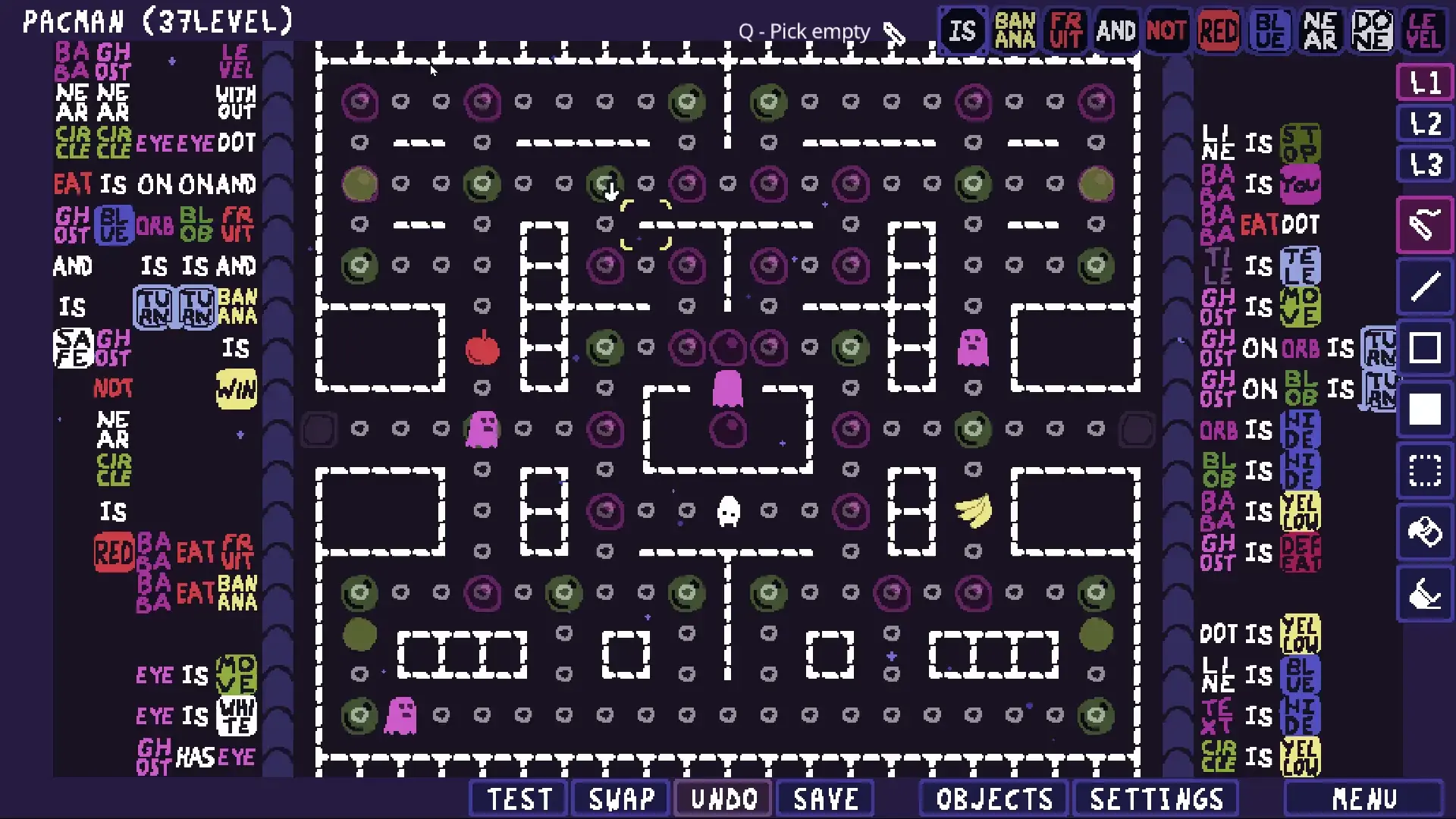 Pac-man recreated in baba is you (Code: GLA8-MNX3) | Scrolller