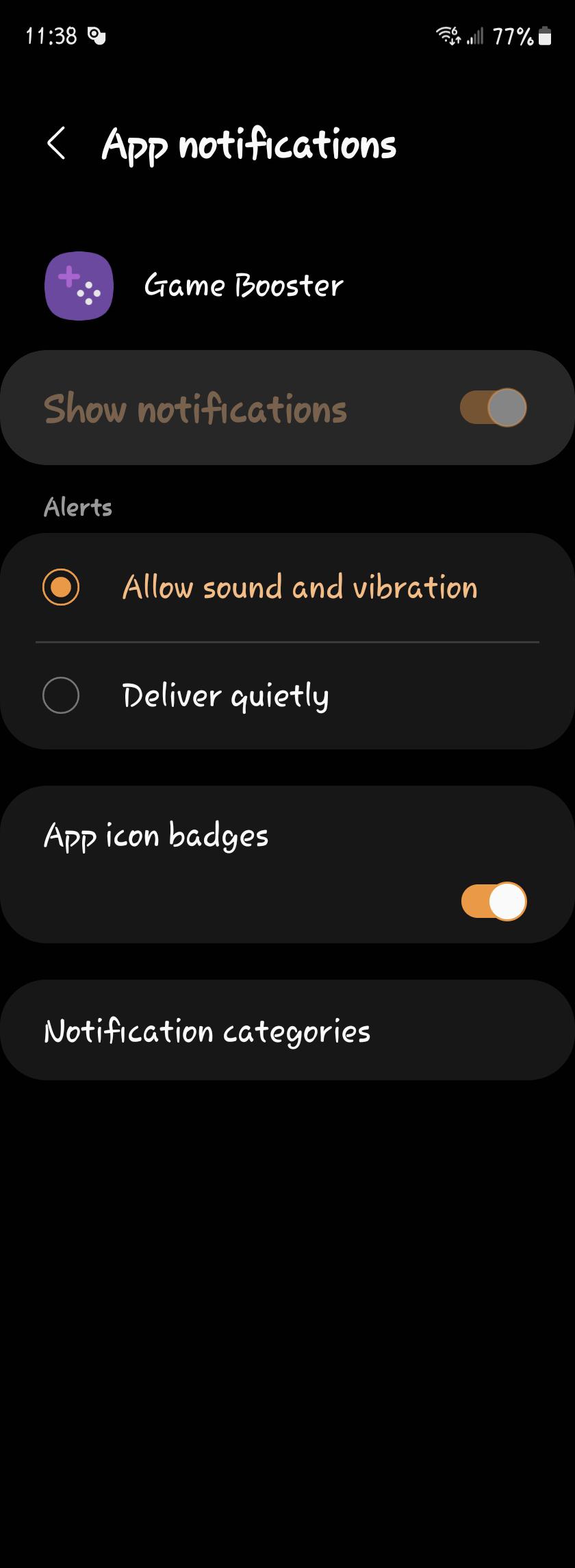 How do I turn off all notifications for Game Booster with a Samsung Zfold3. I have tried ...