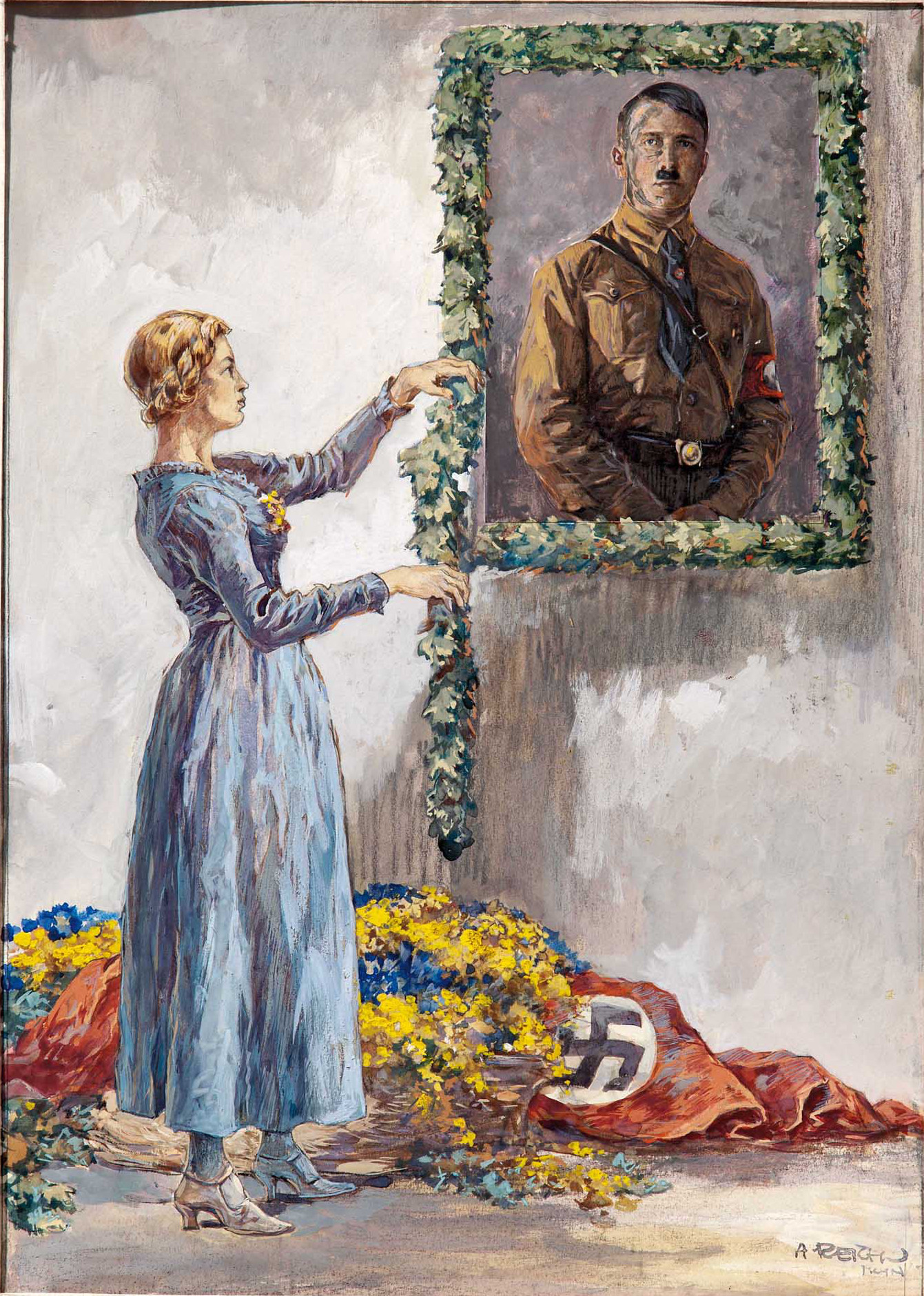 Portrait of Adolf Hitler // Germany // 1930s // Albert Reich // Young girl offering garlands of ...