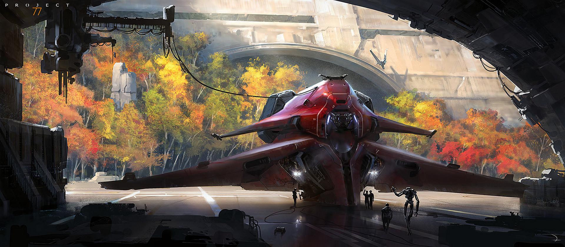 Project 77 Concept Art Red SpaceShip by artist Martin Deschambault | Scrolller
