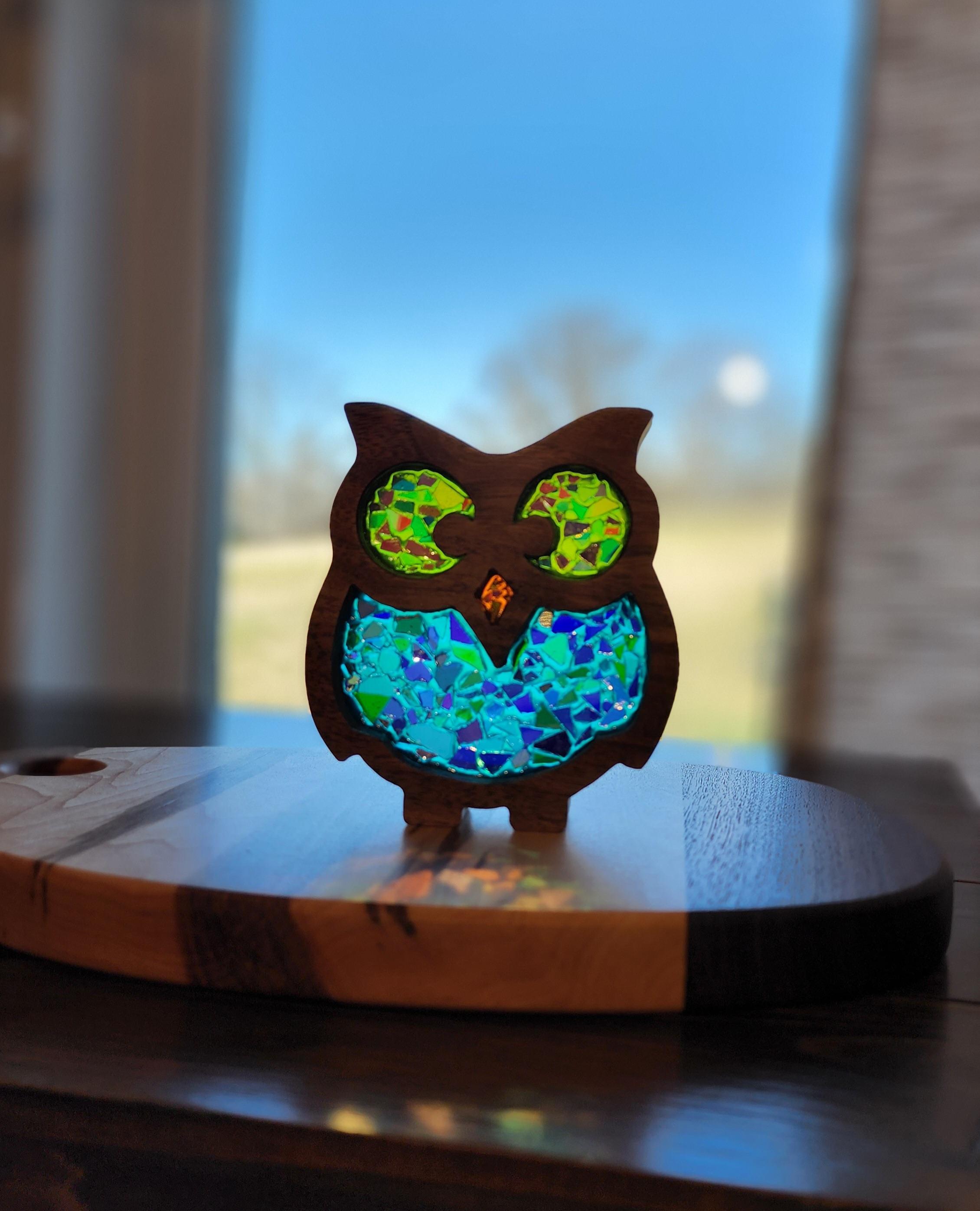 Dichroic Glass sun catcher owl. | Scrolller