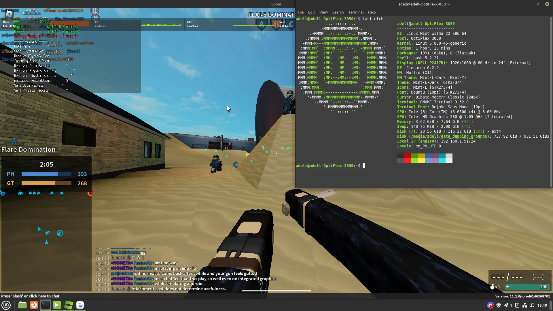 Roblox on Linux Mint, on integrated graphics, somehow | Scrolller
