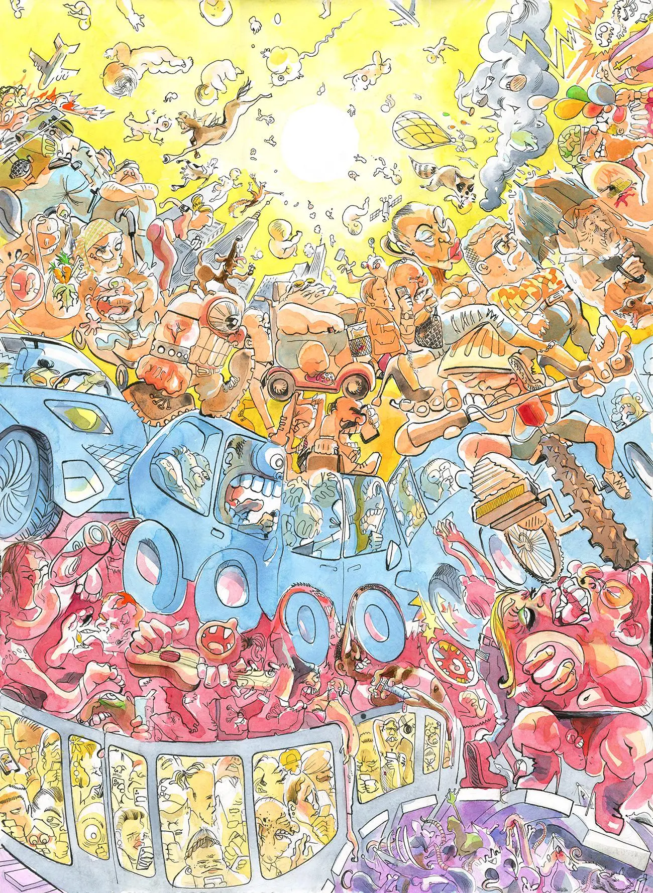 Rush Hour, by Alex Fellows, watercolor and ink, 2024 | Scrolller