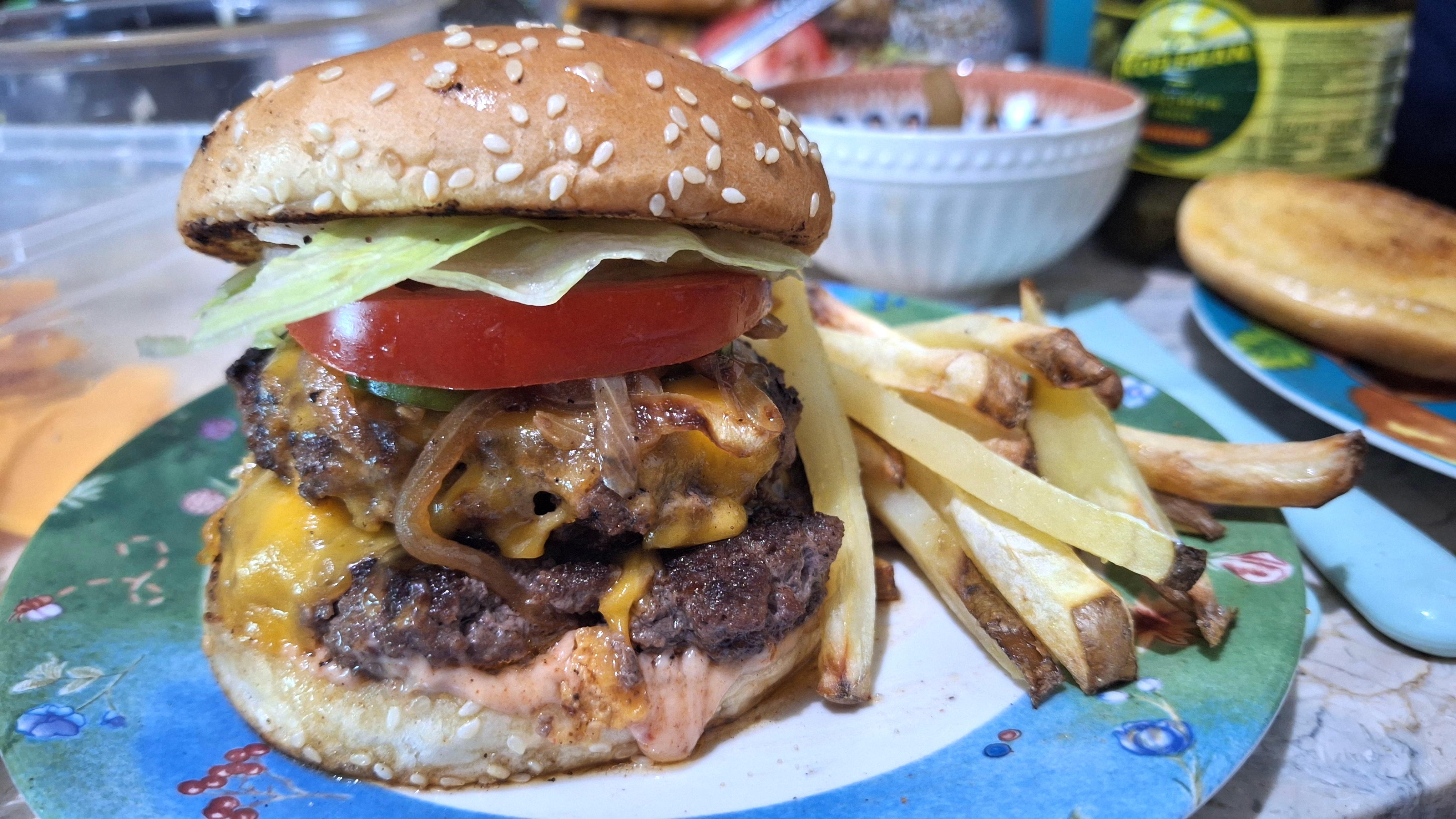[Homemade] Double Cheeseburger and Fries | Scrolller
