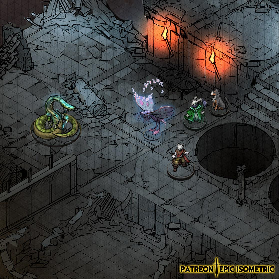 [OC][ART] Dungeon Ruin battlemap + some screenshots with isometric tokens. | Scrolller