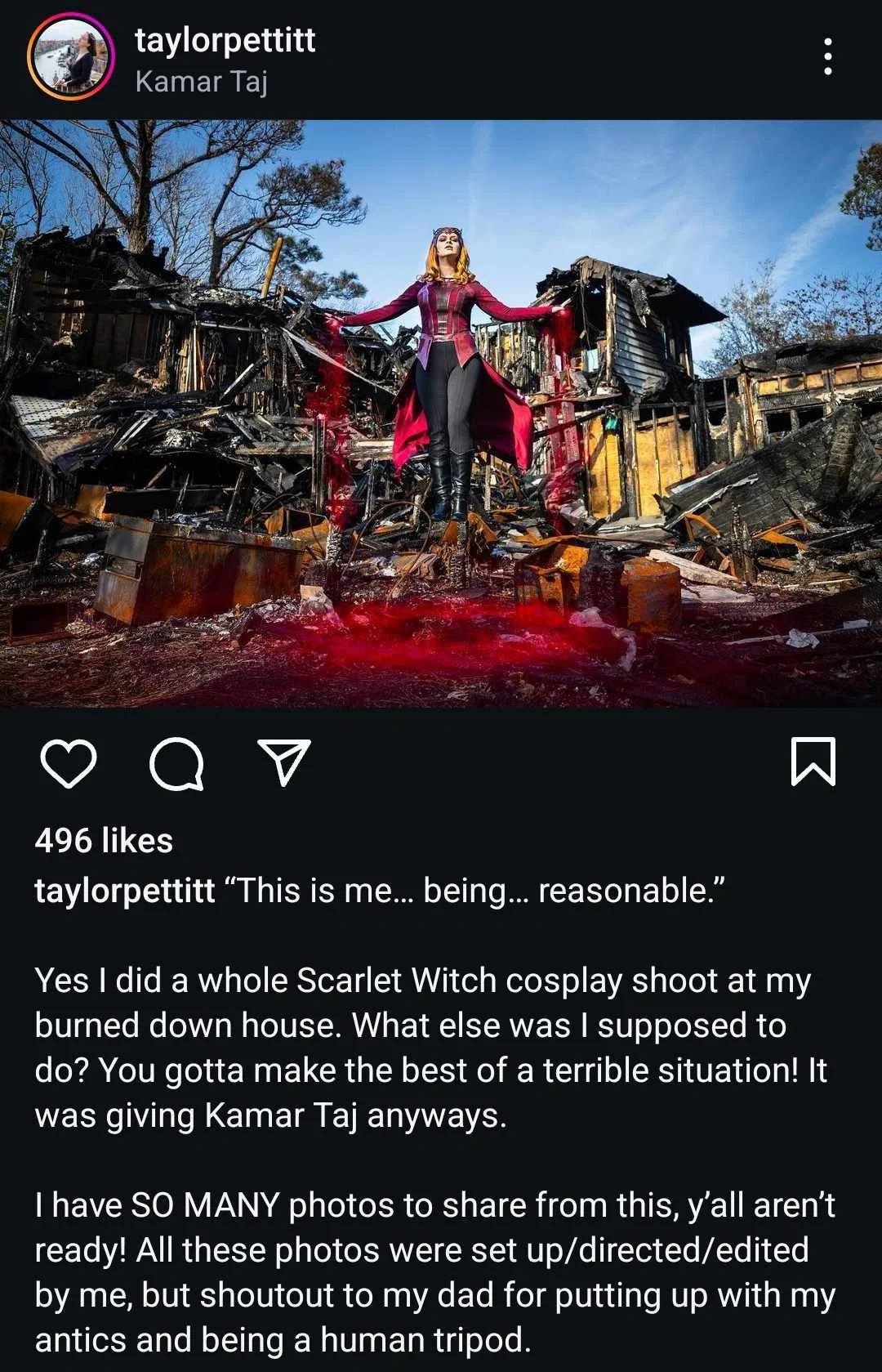 Scarlet Witch cosplayer did a photoshoot at her own burned down house | Scrolller